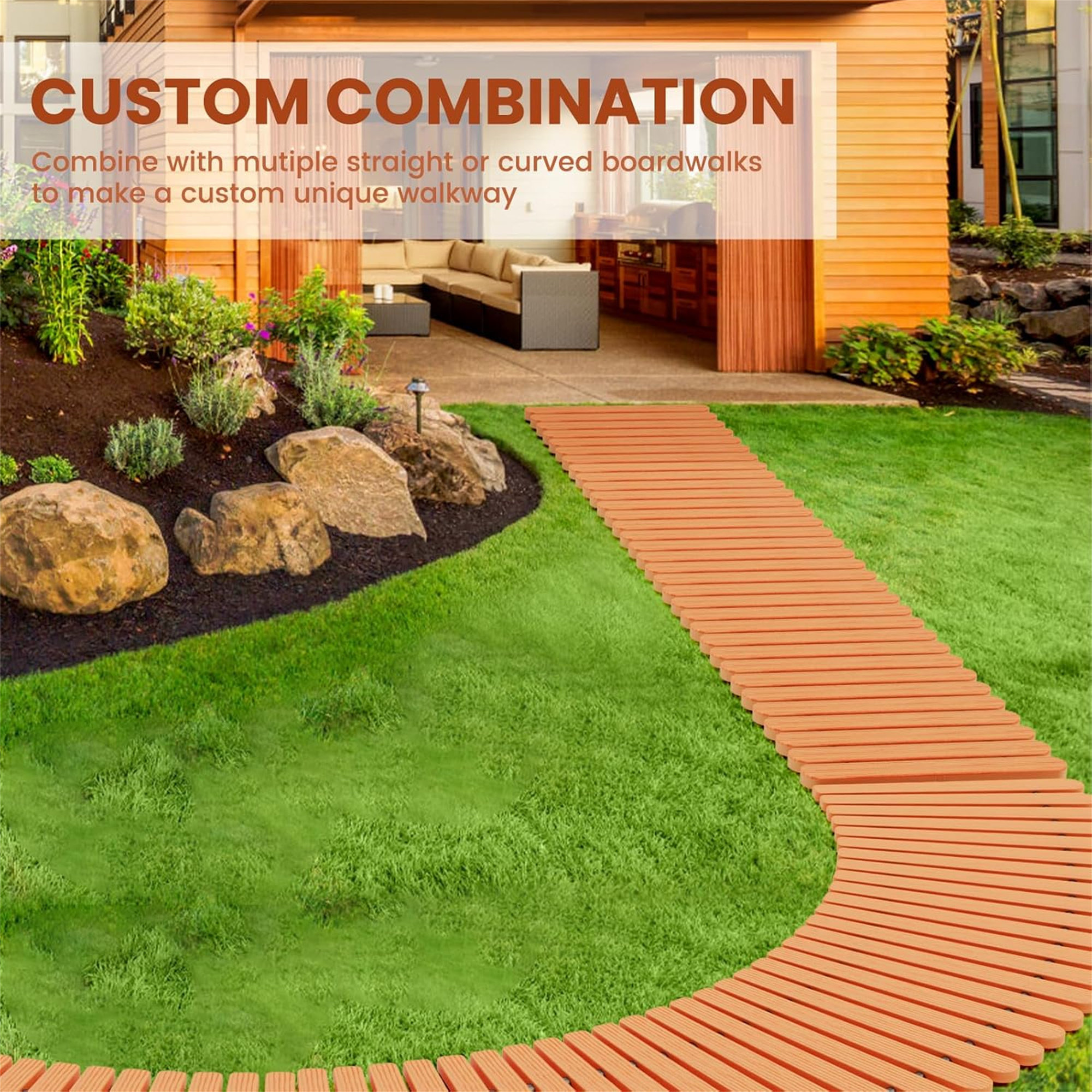 Arlmont & Co. 8Ft Wooden Garden Pathway, Roll-Out Decorative Walkway ...