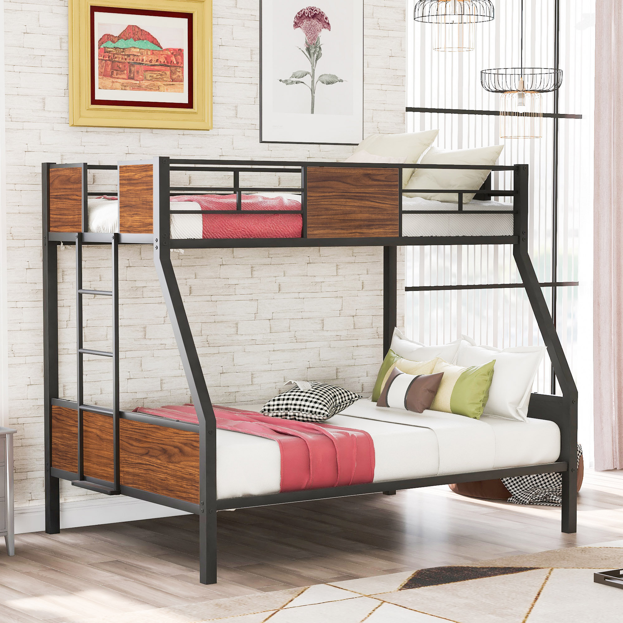 HomeViewto Twin-Over-Full Bunk Bed Modern Style Steel Frame Bunk Bed ...
