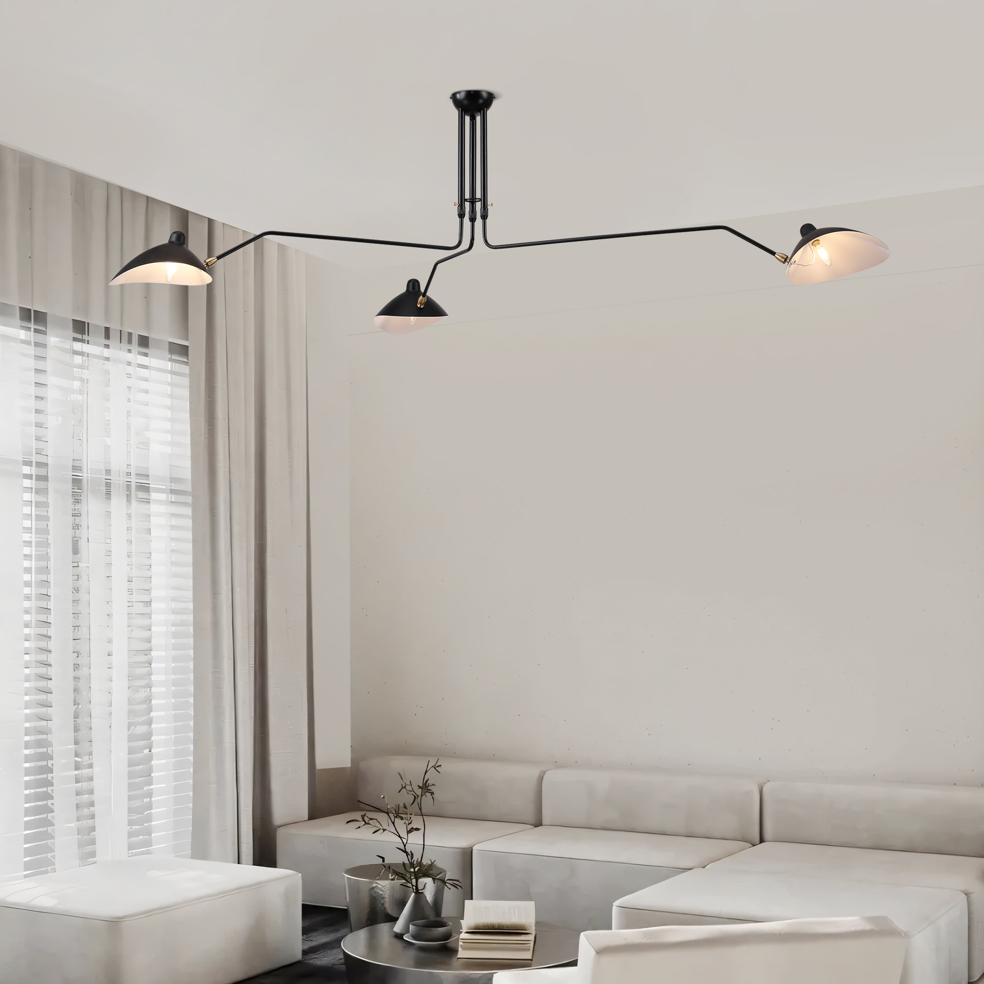 17 Stories Three Arm Ceiling Lamp Pivoting Rotating Black Arm Shade ...