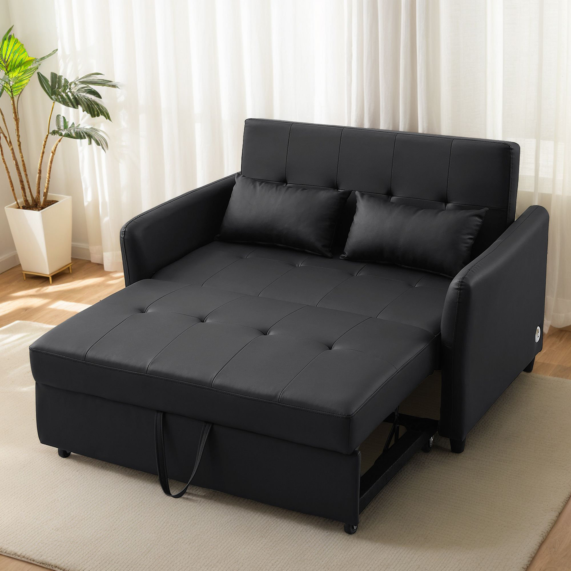 Ebern Designs 52" PU Convertible Sleeper Sofa Bed, Futon Sofa Bed with ...