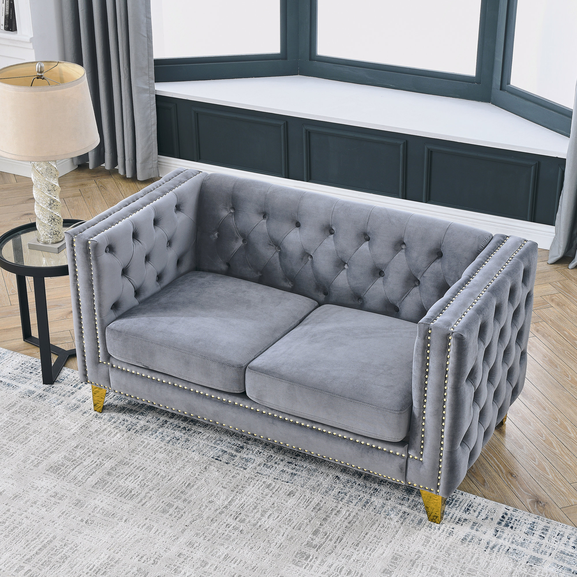 Rosdorf Park Velvet Sofa,Buttons Tufted Square Arm Couch, Modern Couch ...
