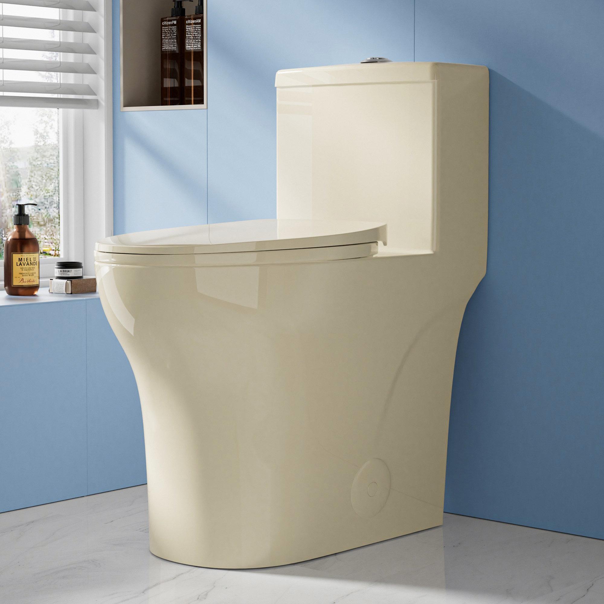 Jasmie Tore 19 " Seat Height One Piece Toilets Elongated Toilet Bone 1. ...