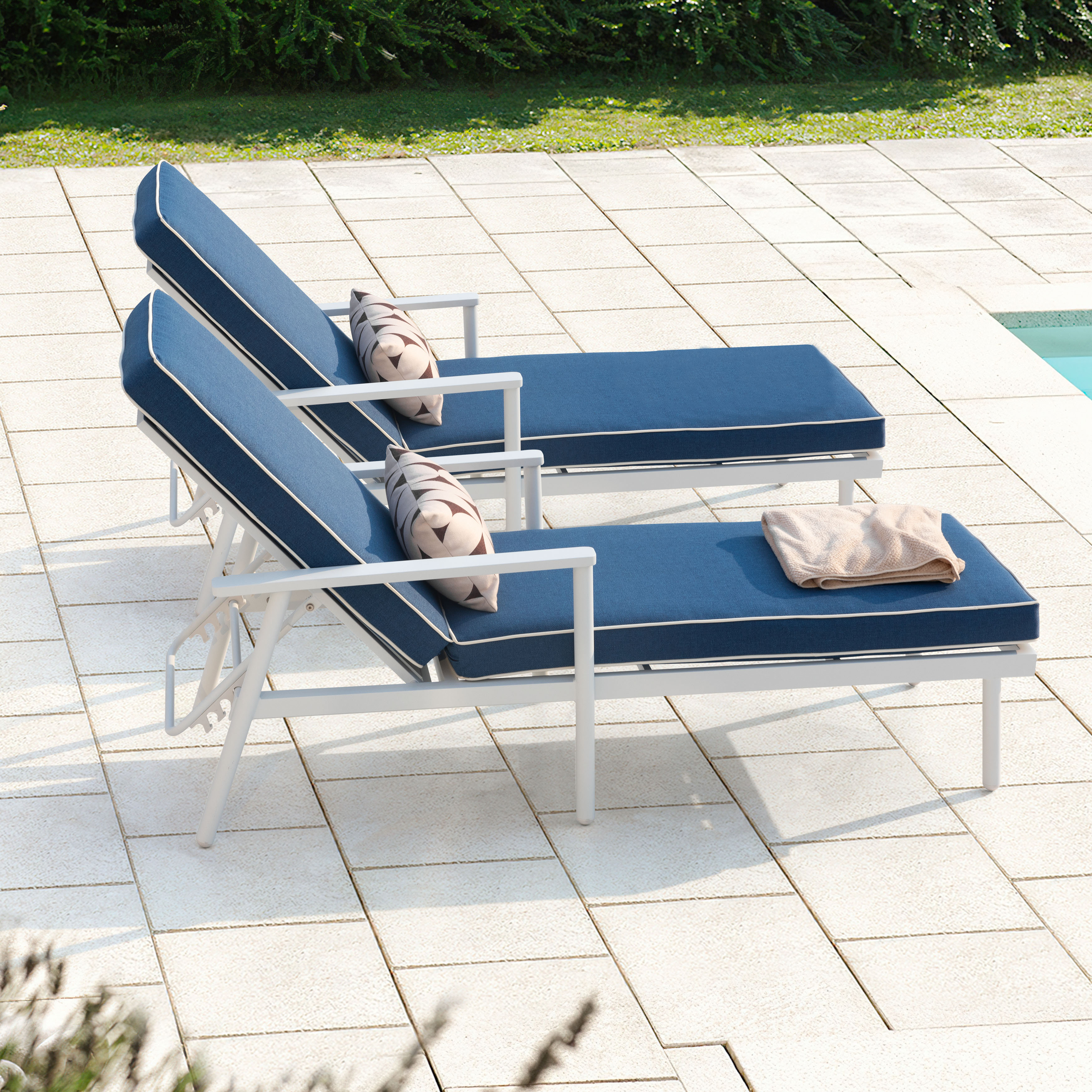Birch Lane™ Skylar Outdoor 2-piece Aluminum Lounge Chairs With 6-level ...