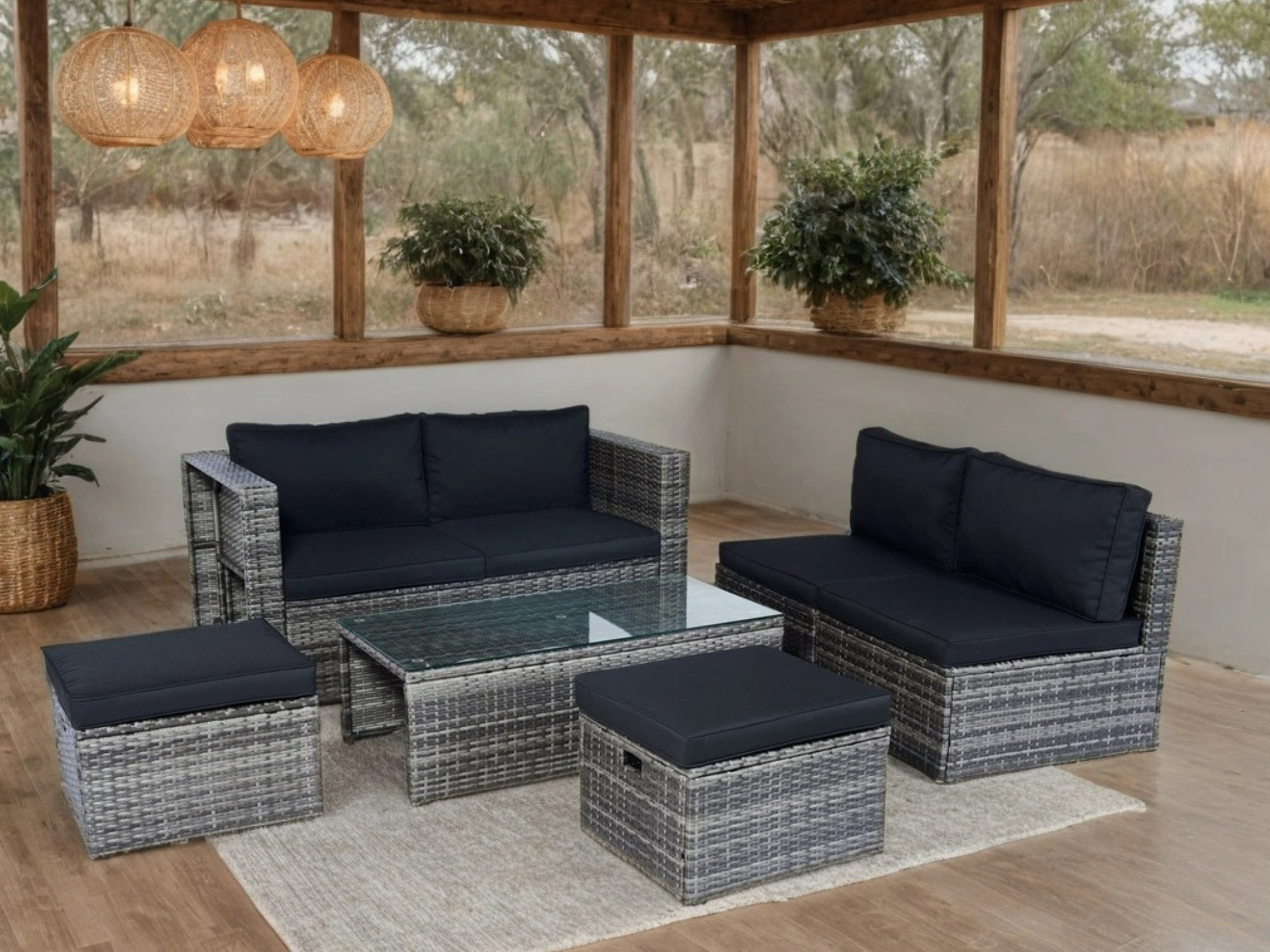Latitude Run® 6 Pieces Patio Rattan Complete Patio Set With Cushions ...