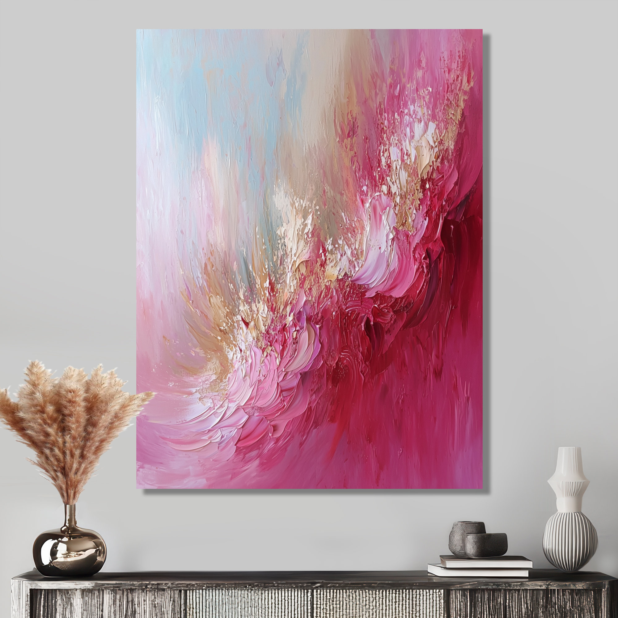 Latitude Run® Gold And Pink Ocean Ink Harmony III - Modern Metal Art ...