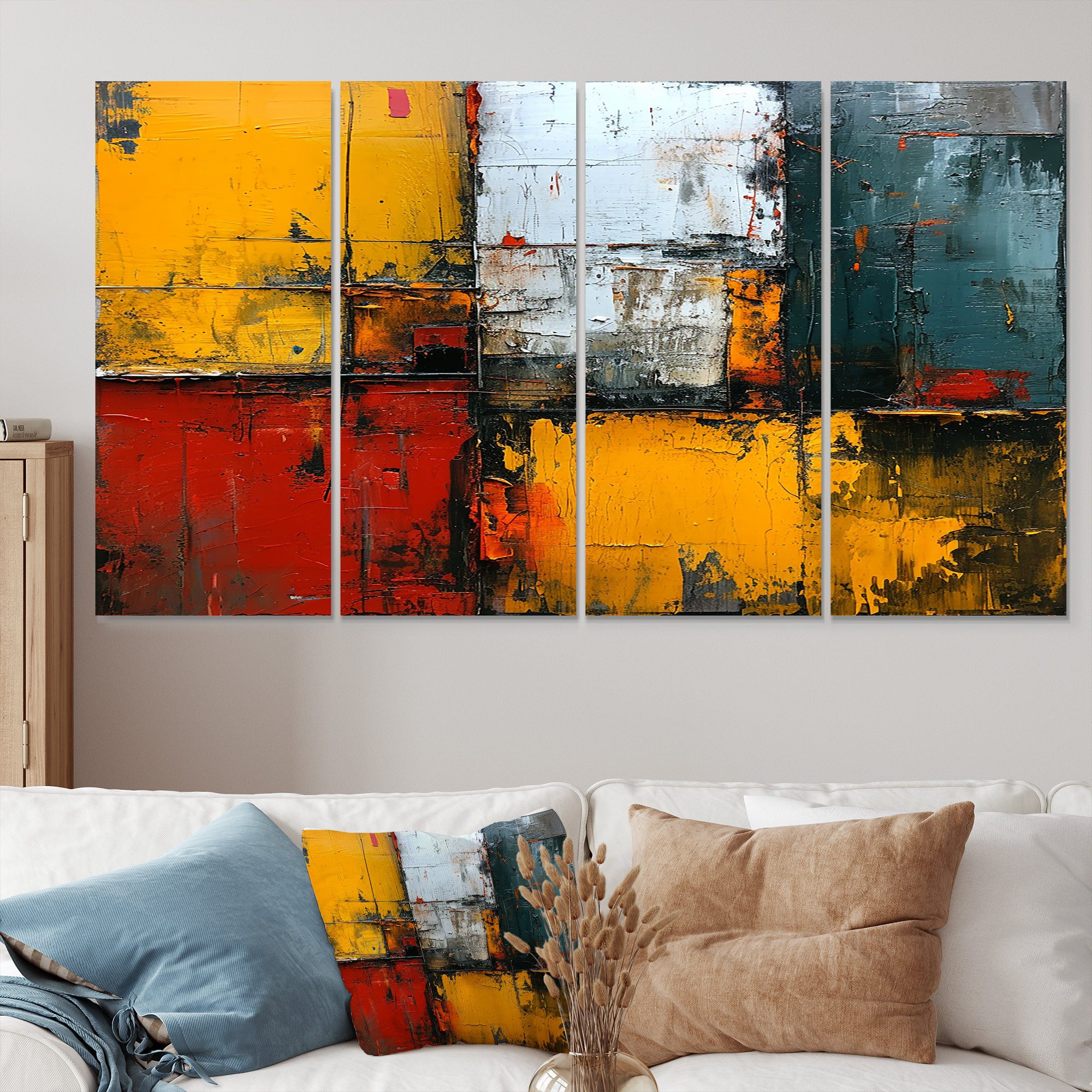 Ivy Bronx Cubist Tranquility Yellow Red Blue - Abstract Wall Art 4 ...
