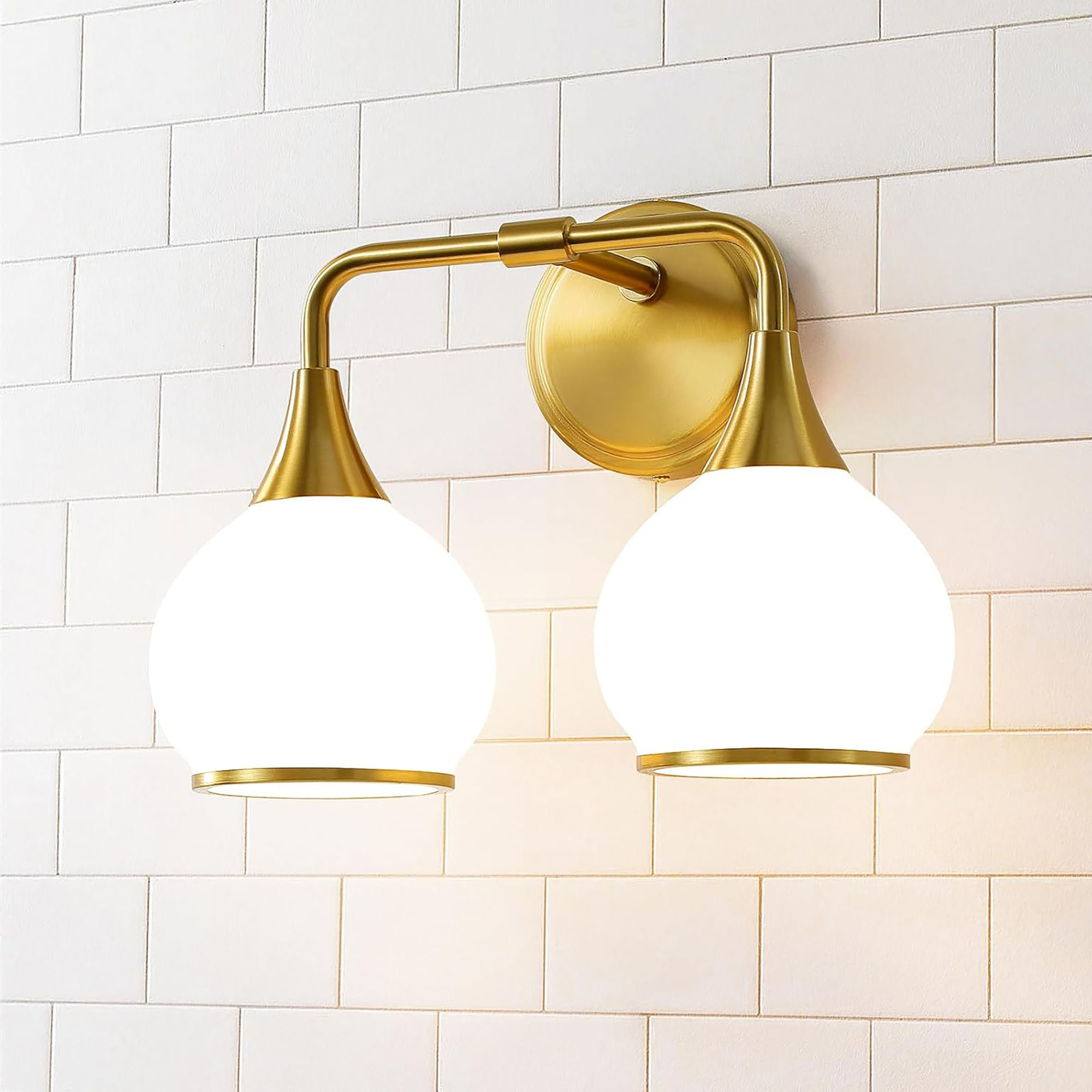 Mercer41 Vanity Lights With Milky White Frosted Glass Shade, Bathroom ...