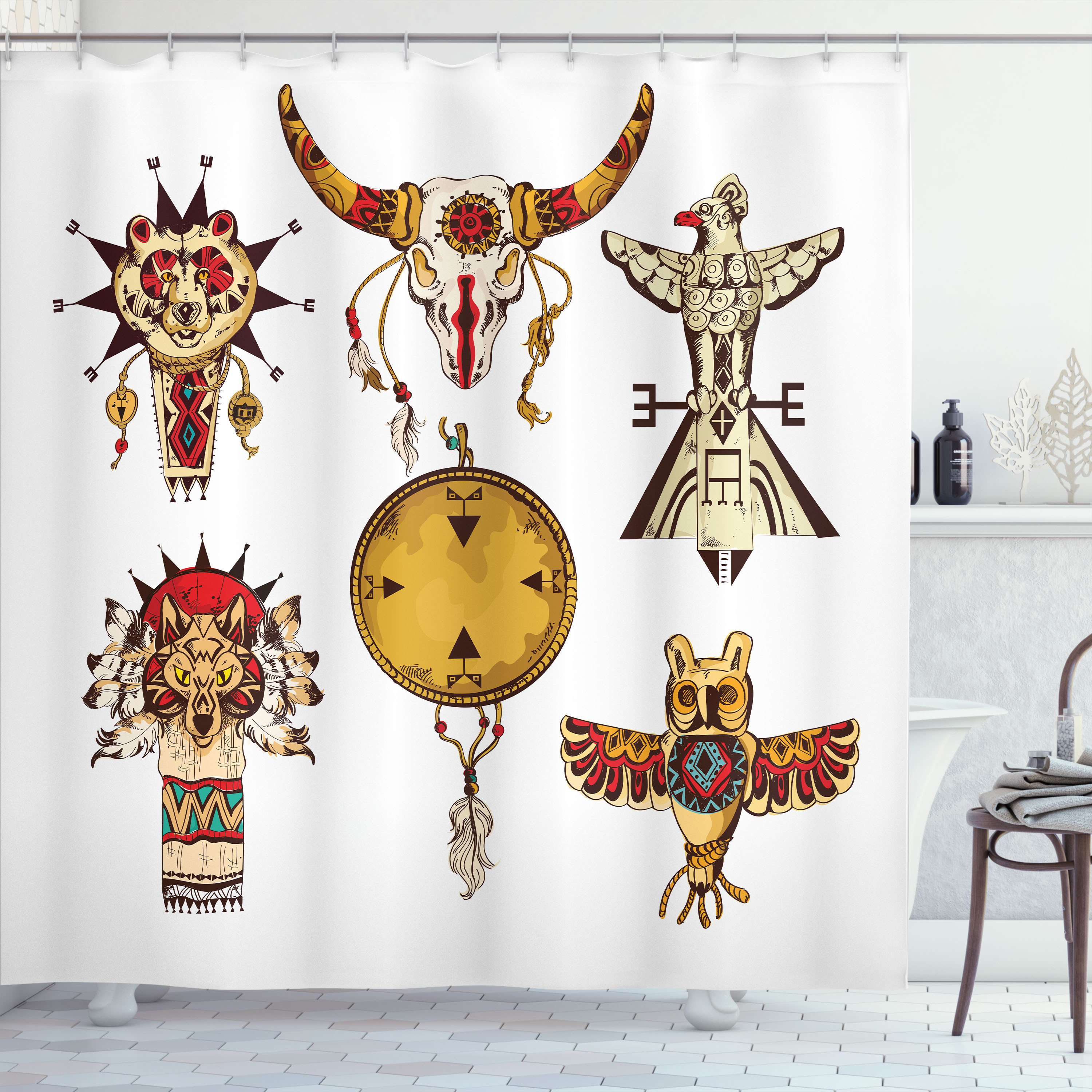 East Urban Home Ethnic Shower Curtain Animal Totems Pale Coffee Amber ...