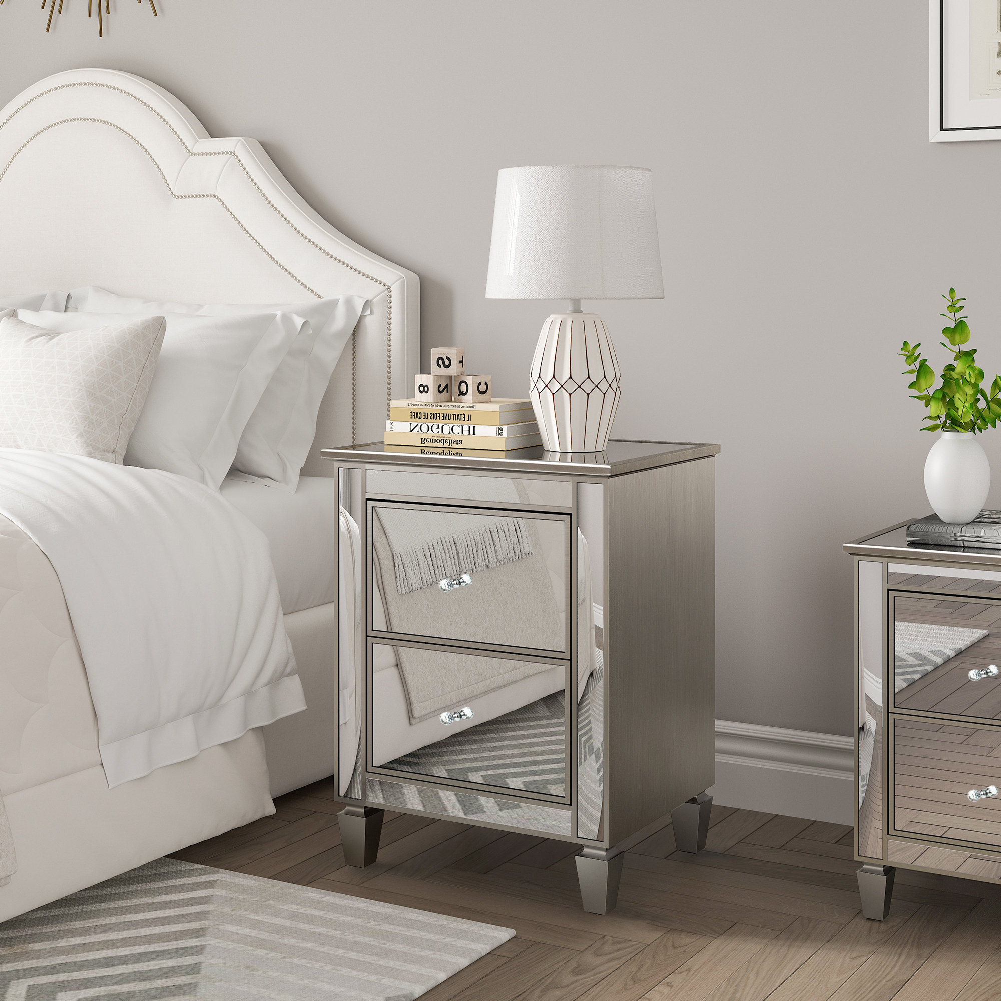 House of Hampton Corvette 2 Drawers Sliver Mirrored Chest Bedroom ...