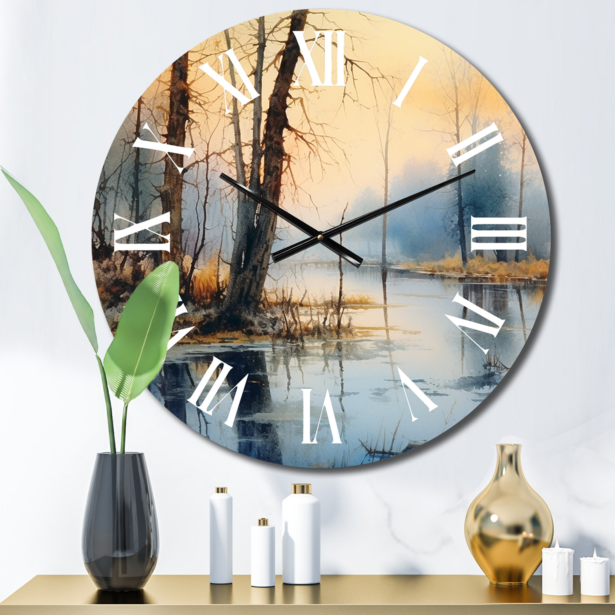 Design Art Summer Lake Landscape Illustration IV Metal Wall Clock | Wayfair