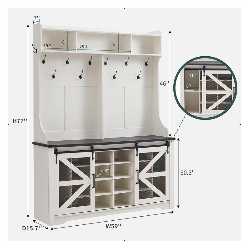 AMIZOY 20 Shoe Cubbies & 12 Coat Hooks Wide Hall Tree with Shoe Storage ...