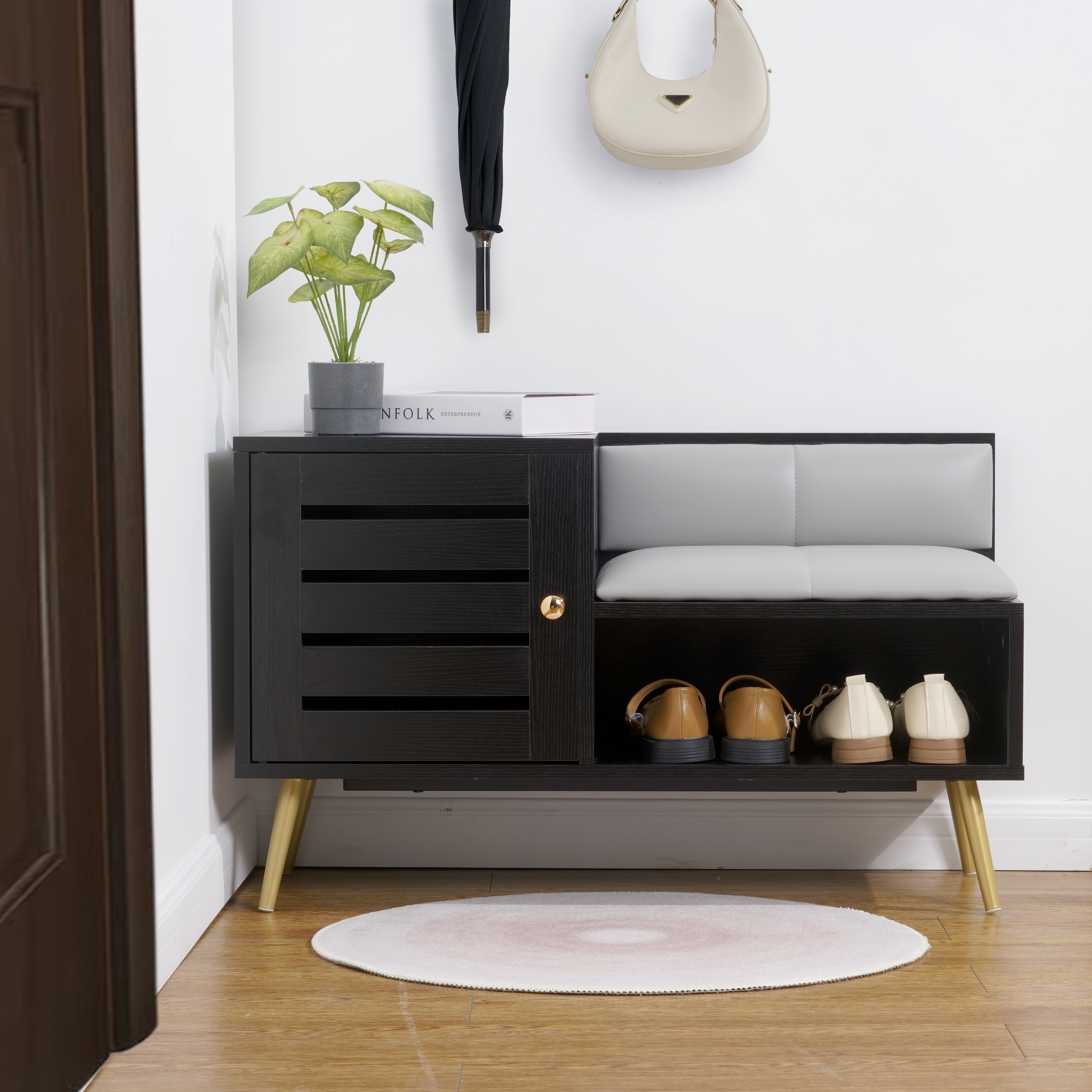 Willa Arlo Interiors Bunceton Shoe Storage Cabinet Bench with Cushion ...