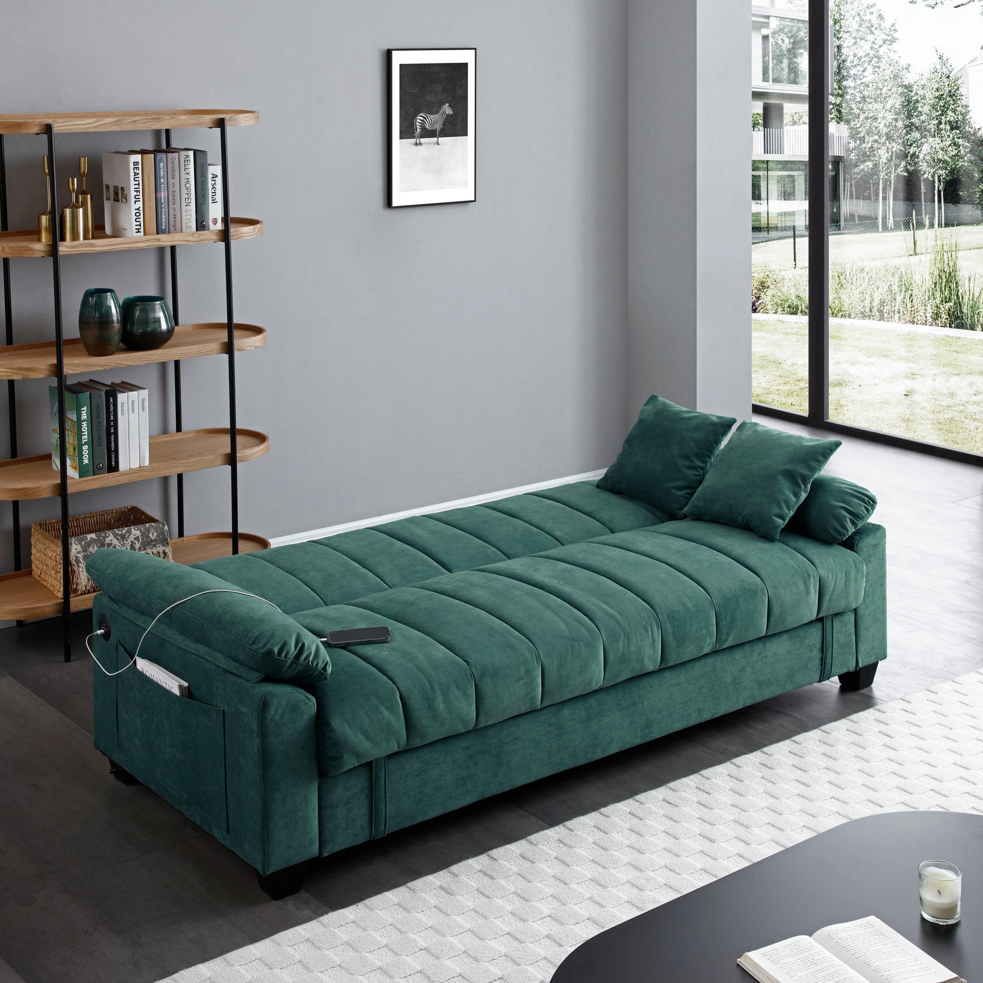 PRIME PLUMBING INCORPORATED Velvet Fabric Folding Futon Sofa ...