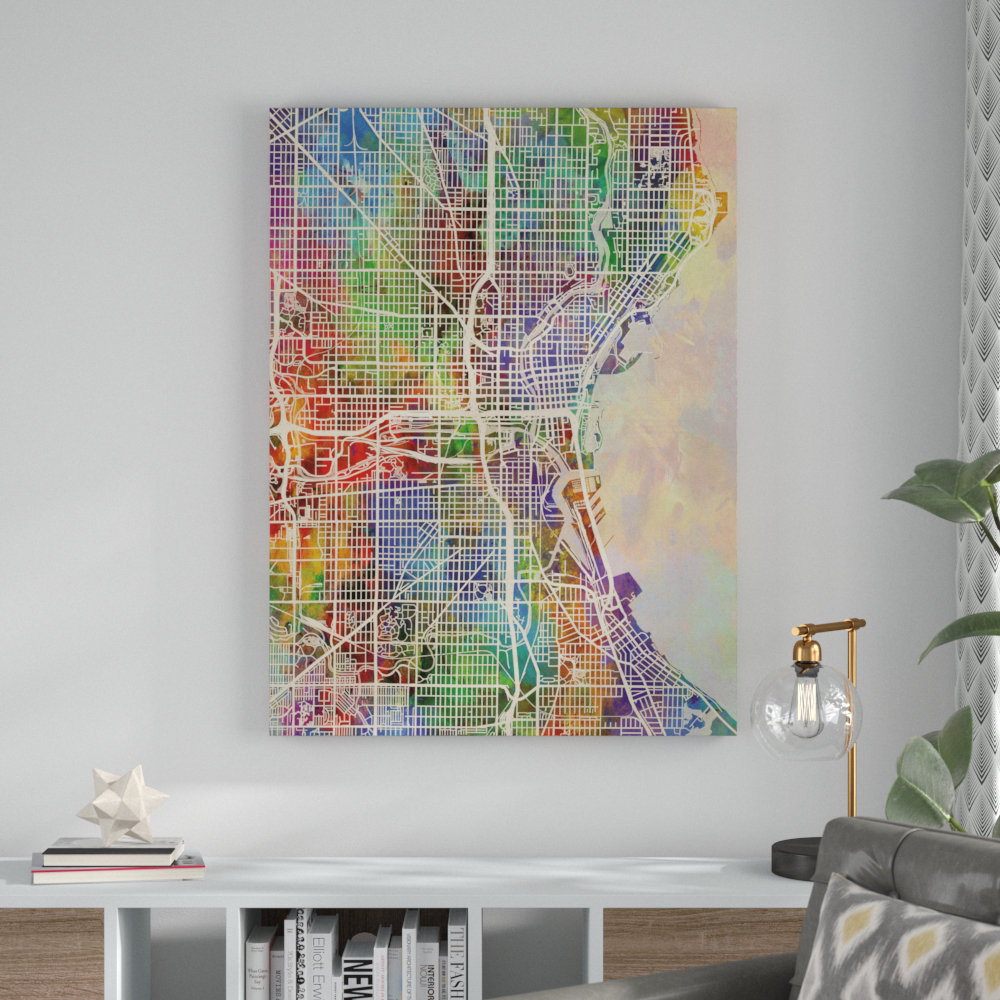 Wrought Studio 'Milwaukee Wisconsin City Watercolor Map' Graphic Art on ...