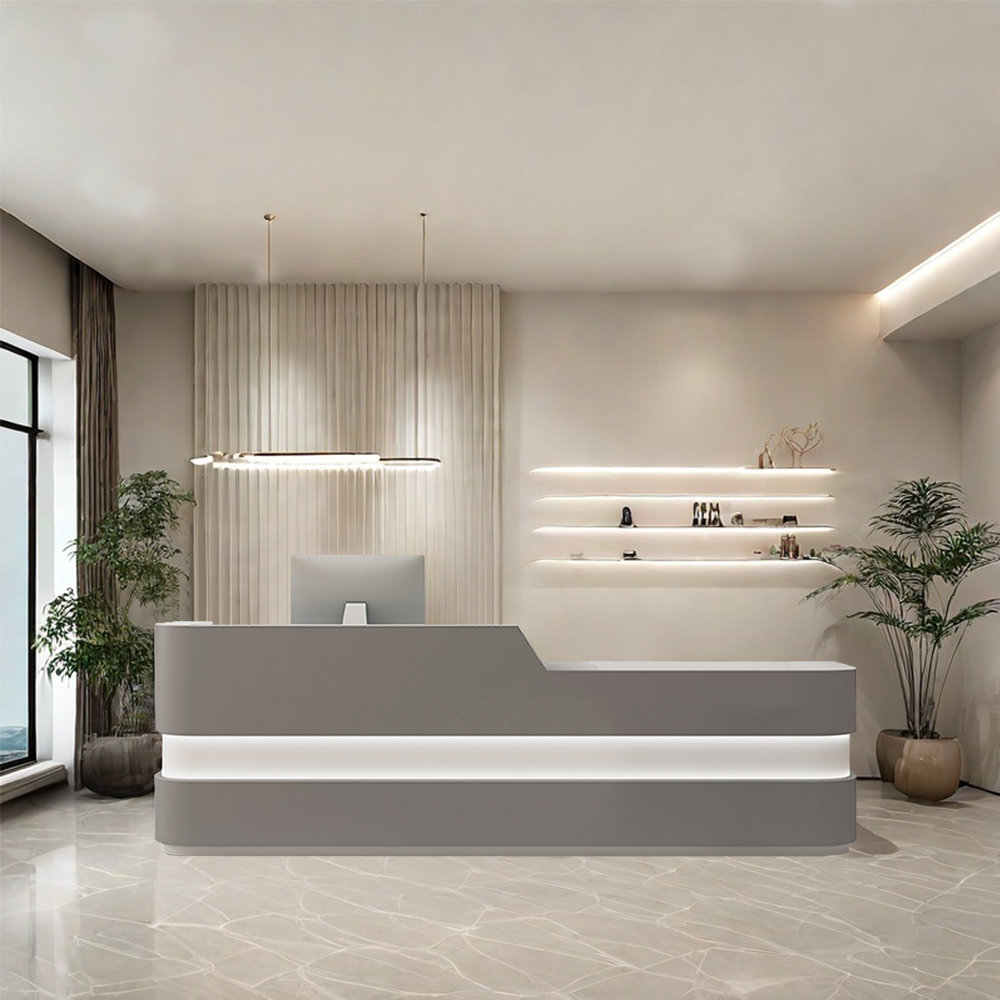 Orren Ellis Modern Front Counter with Cashier Station and Ample Storage ...