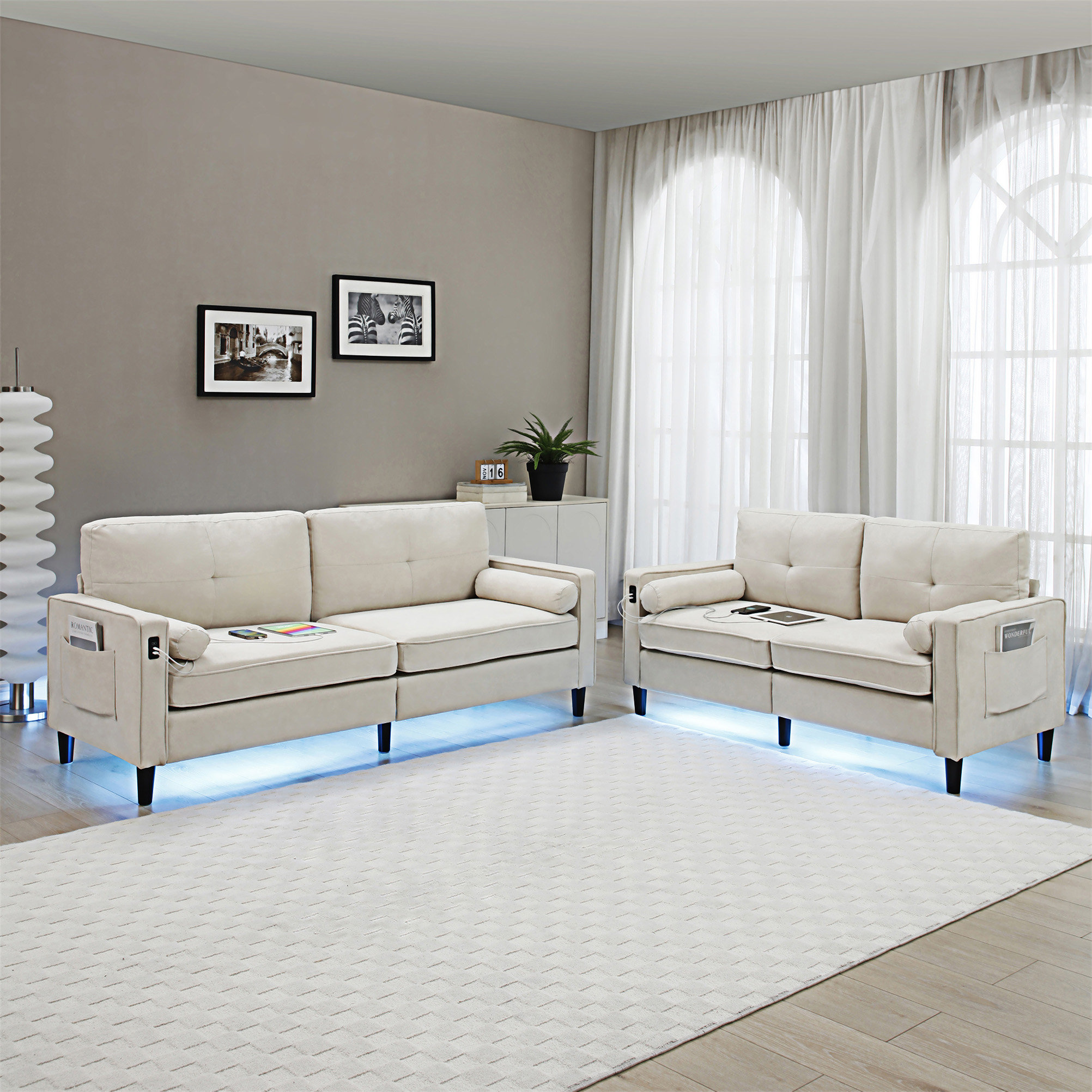 Latitude Run® 2 Piece Modern Sofa Couch And Loveseat With 2 Side ...