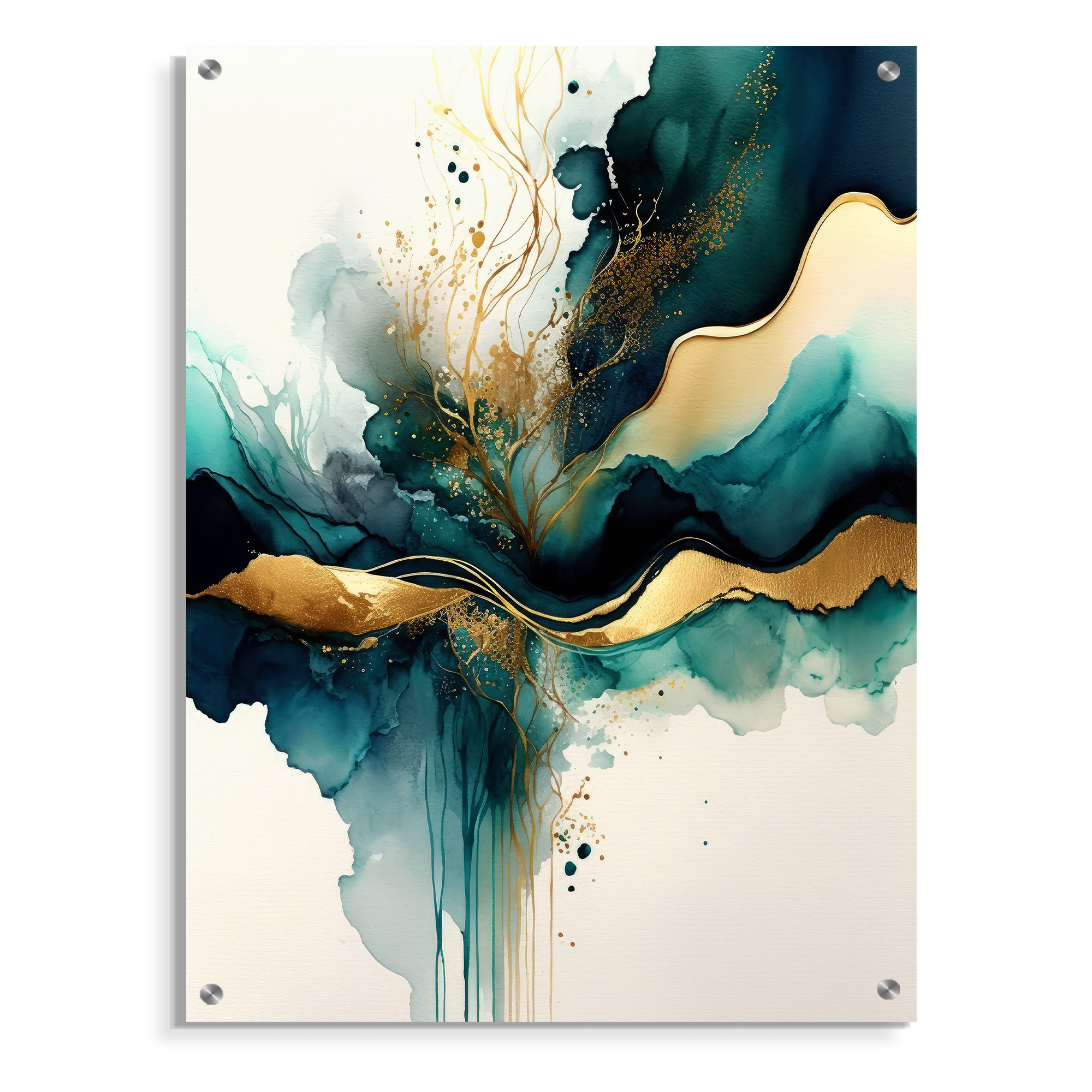 Mercer41 Teal And Gold Abstract Expression III - Abstract Liquid Ink ...