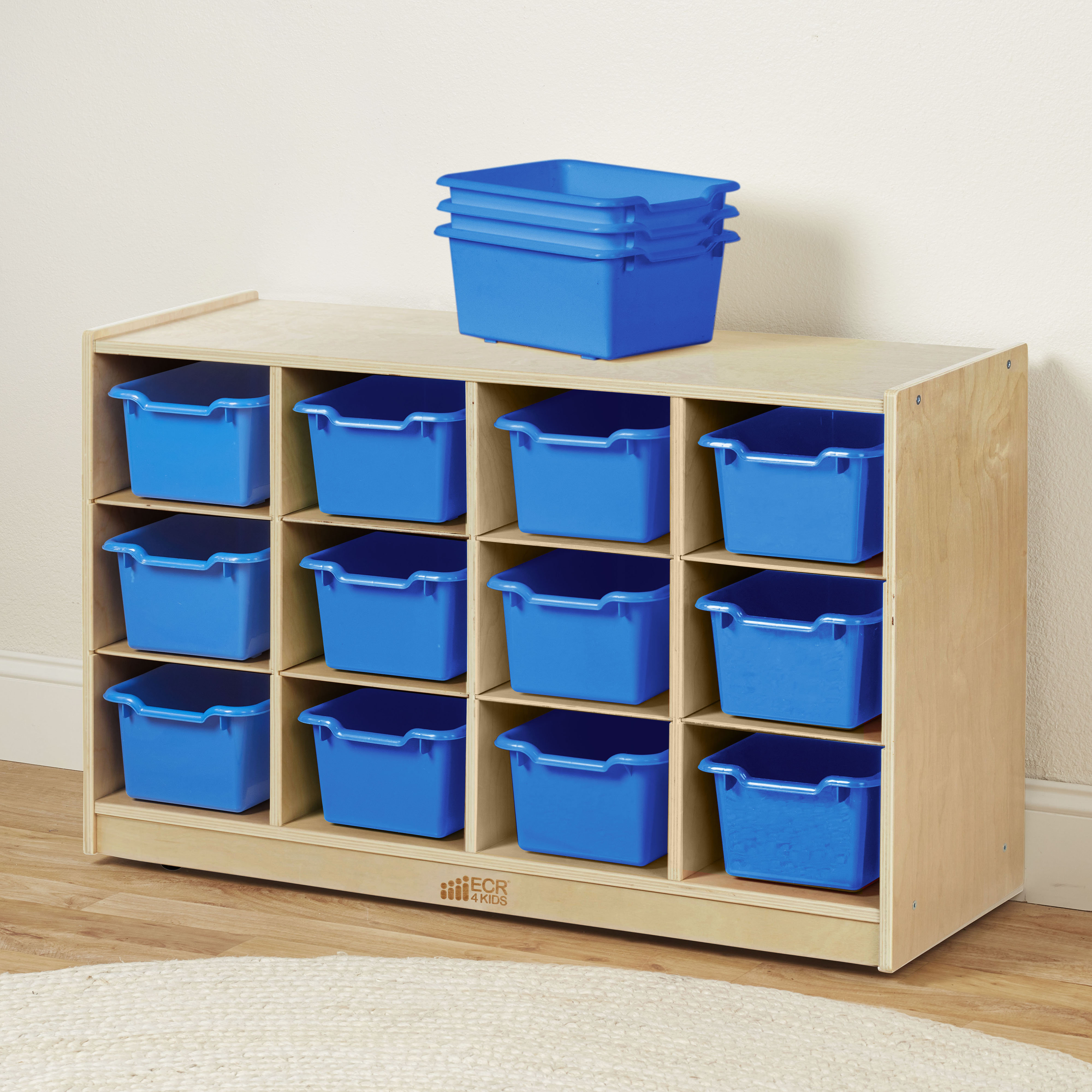 ECR4Kids 12 Cubby Mobile Tray Cabinet with Scoop Front Storage Bins ...