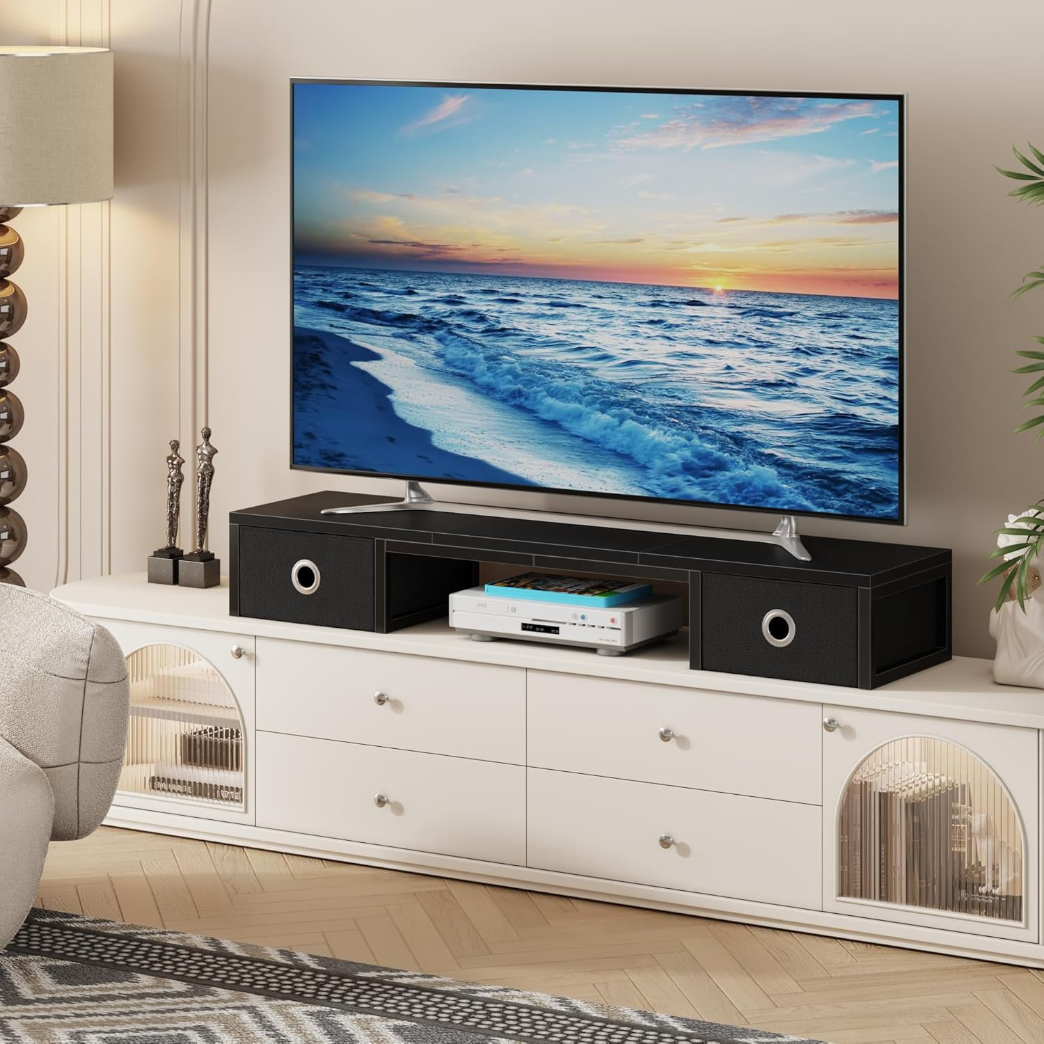 Latitude Run® Large TV Riser Stand With Fabric Drawers And Steel Legs ...