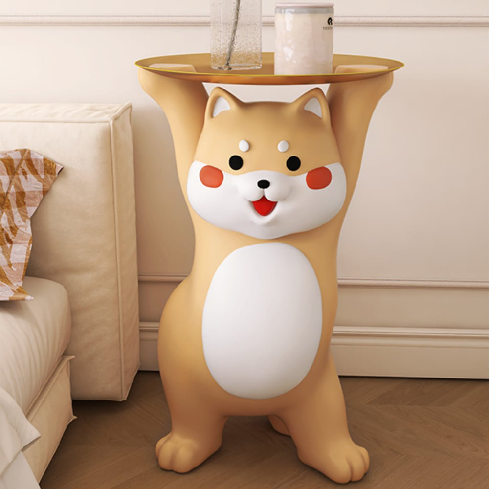 Trinx Modern Dog Side Table Resin Figurine With Gold Tray | Wayfair