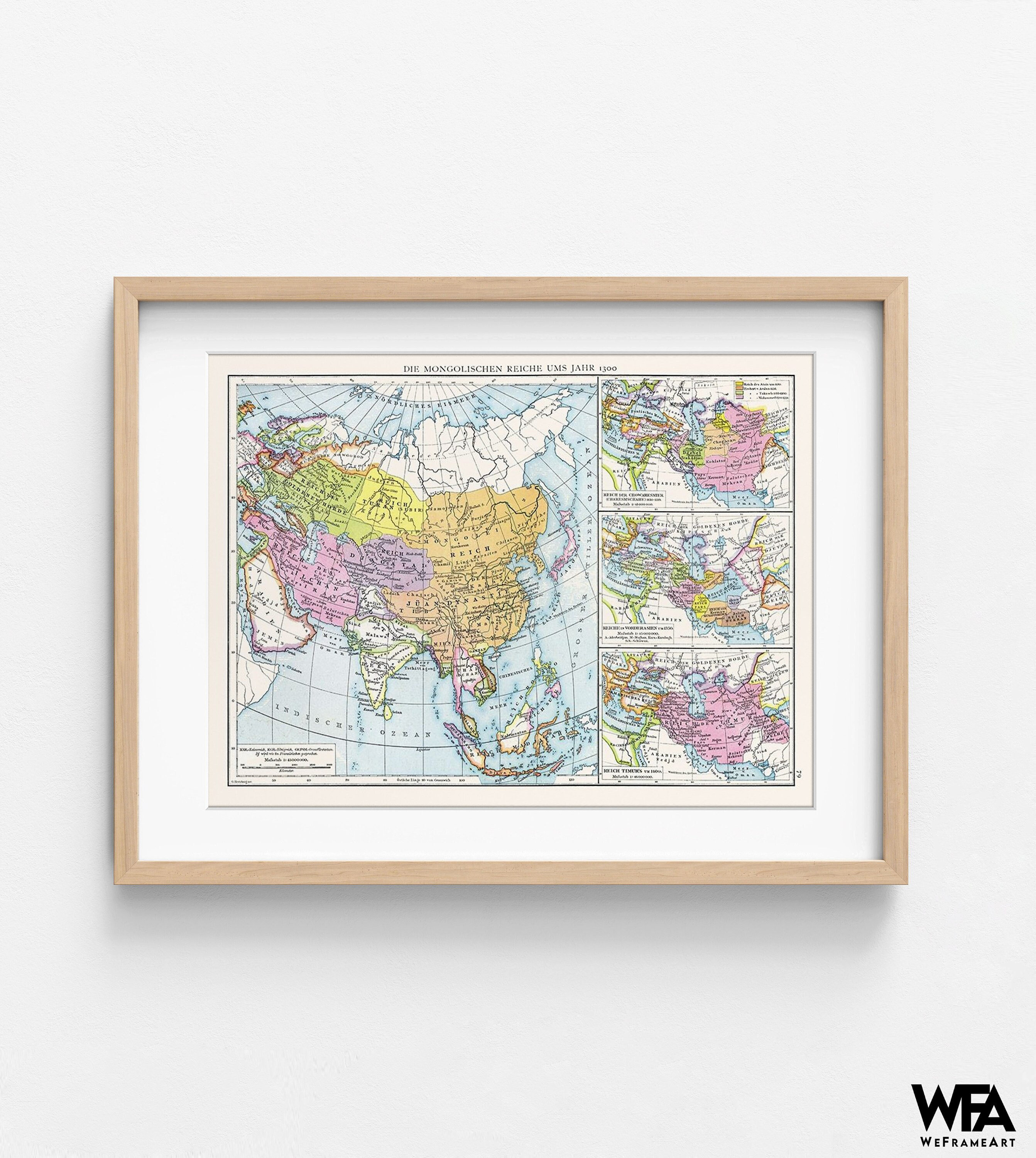 WeFrameArt Mongol Empires 1300 Asia - Droysen 1886, Framed Asian Map ...