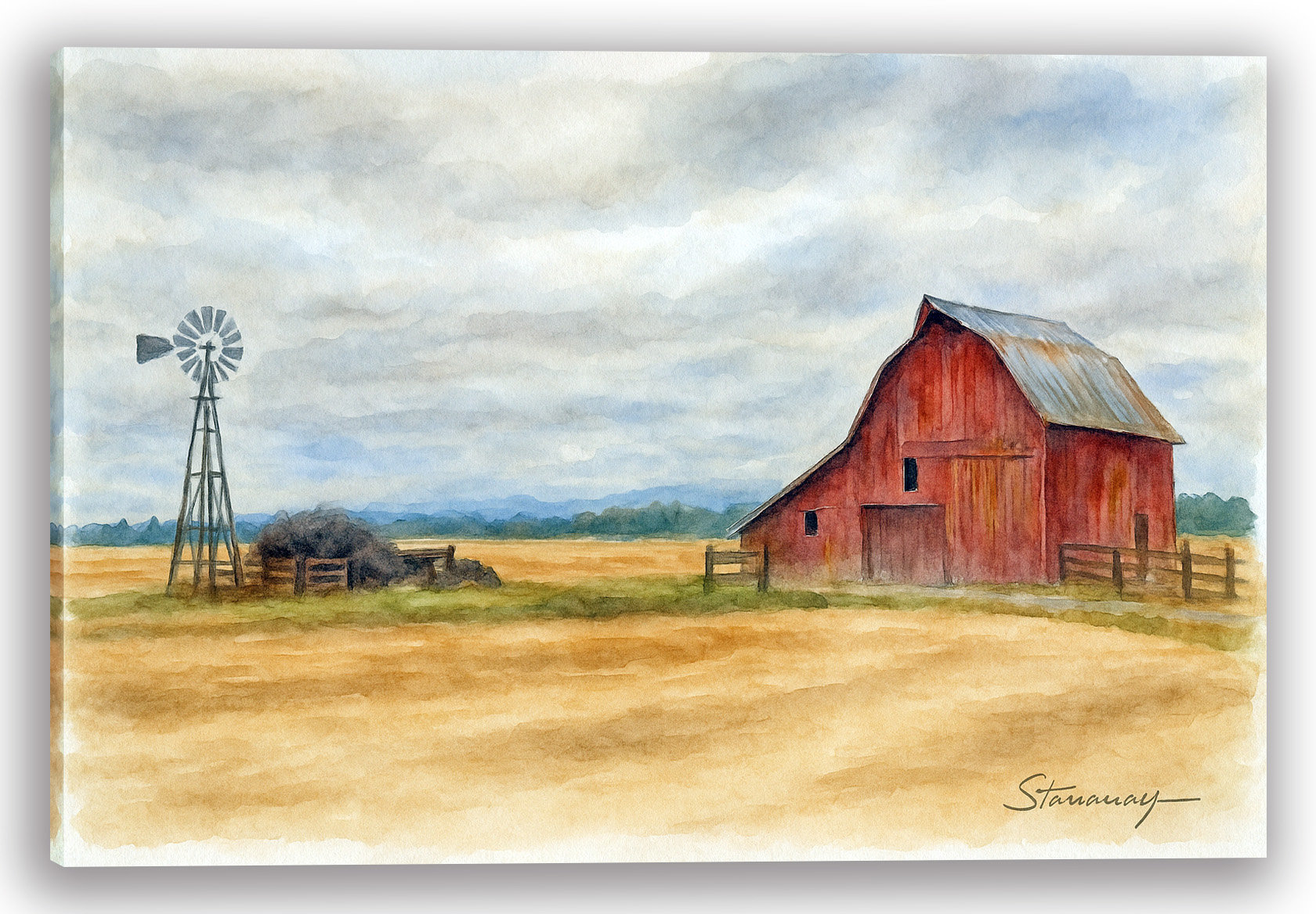 August Grove® Rustic Farmstead - Watercolor Canvas Art | Wayfair