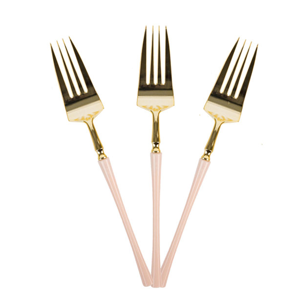 Ecoquality Modern Pink And Gold Disposable Plastic Dinner Forks ...