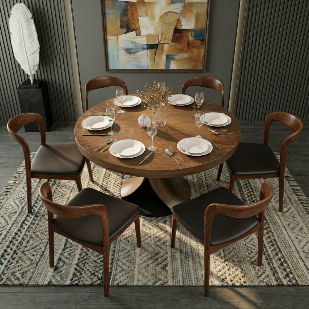 Hokku Designs Mid-Century Solid Wood Round Kitchen Dining Table Set ...