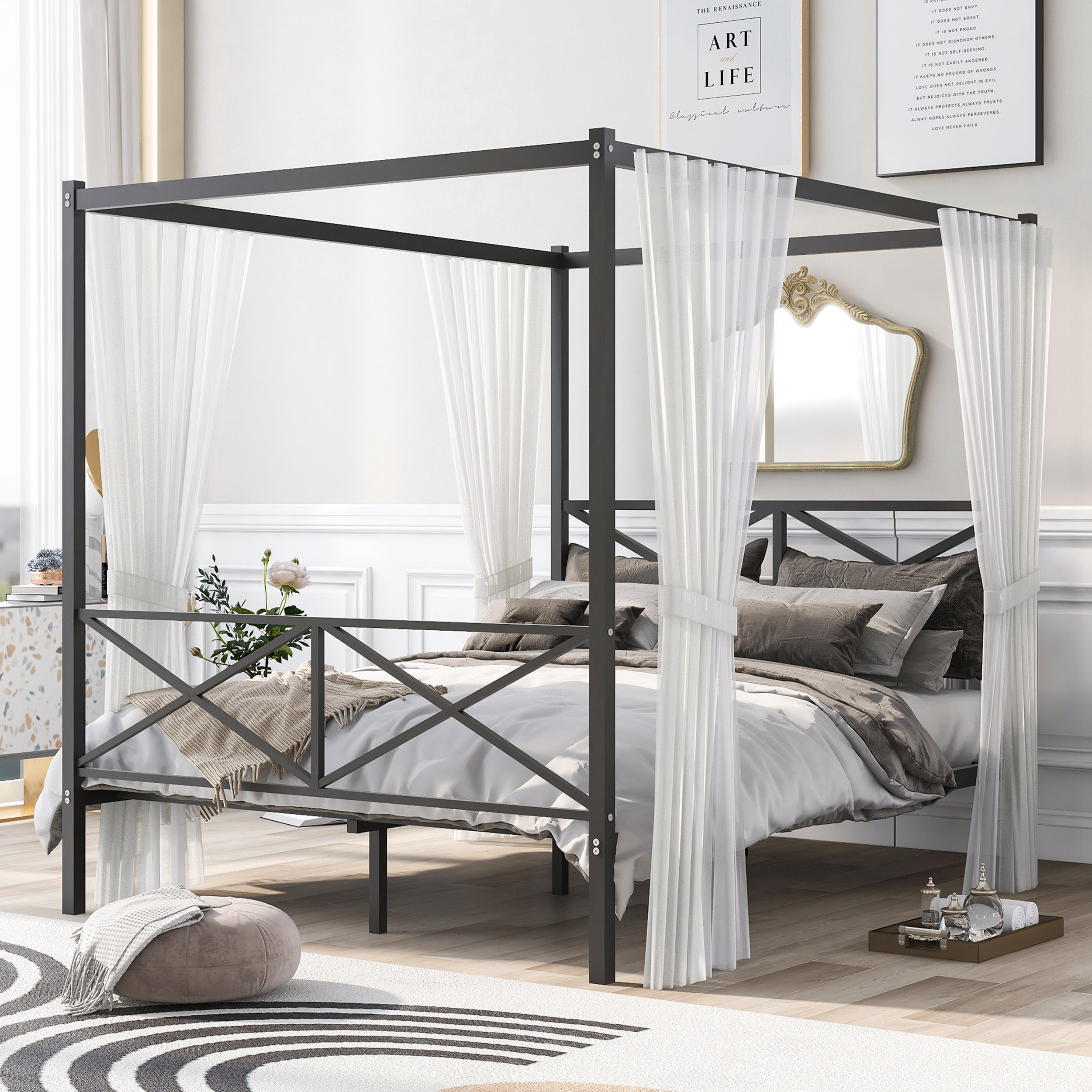 August Grove® Borkoski Metal Canopy Bed Frame, Platform Bed Frame with ...