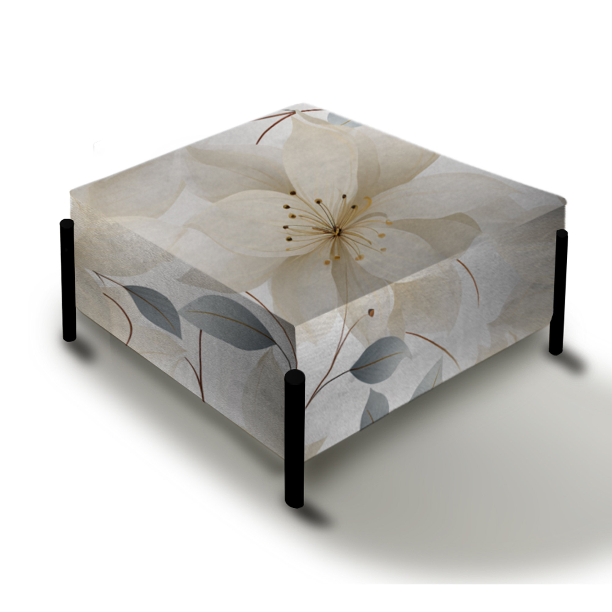 Design Art Elegant Ivory Floral Pattern - Floral Large Square Ottoman ...