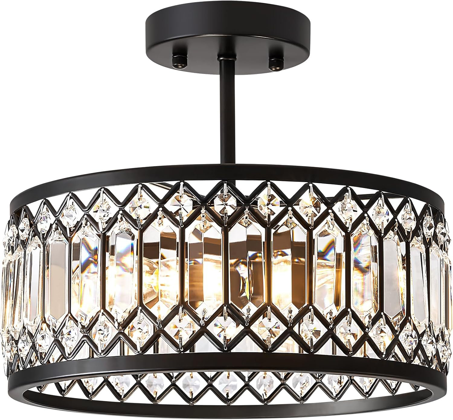 BONLOD Crystal Black Ceiling Light Modern Semi Flush Mount Ceiling ...