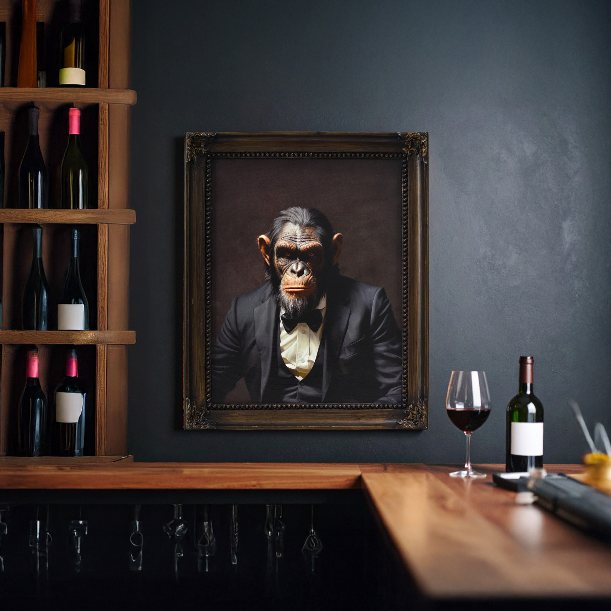 Trinx Dapper Chimp Wall Art - Framed Vintage Animal Suit Print | Wayfair