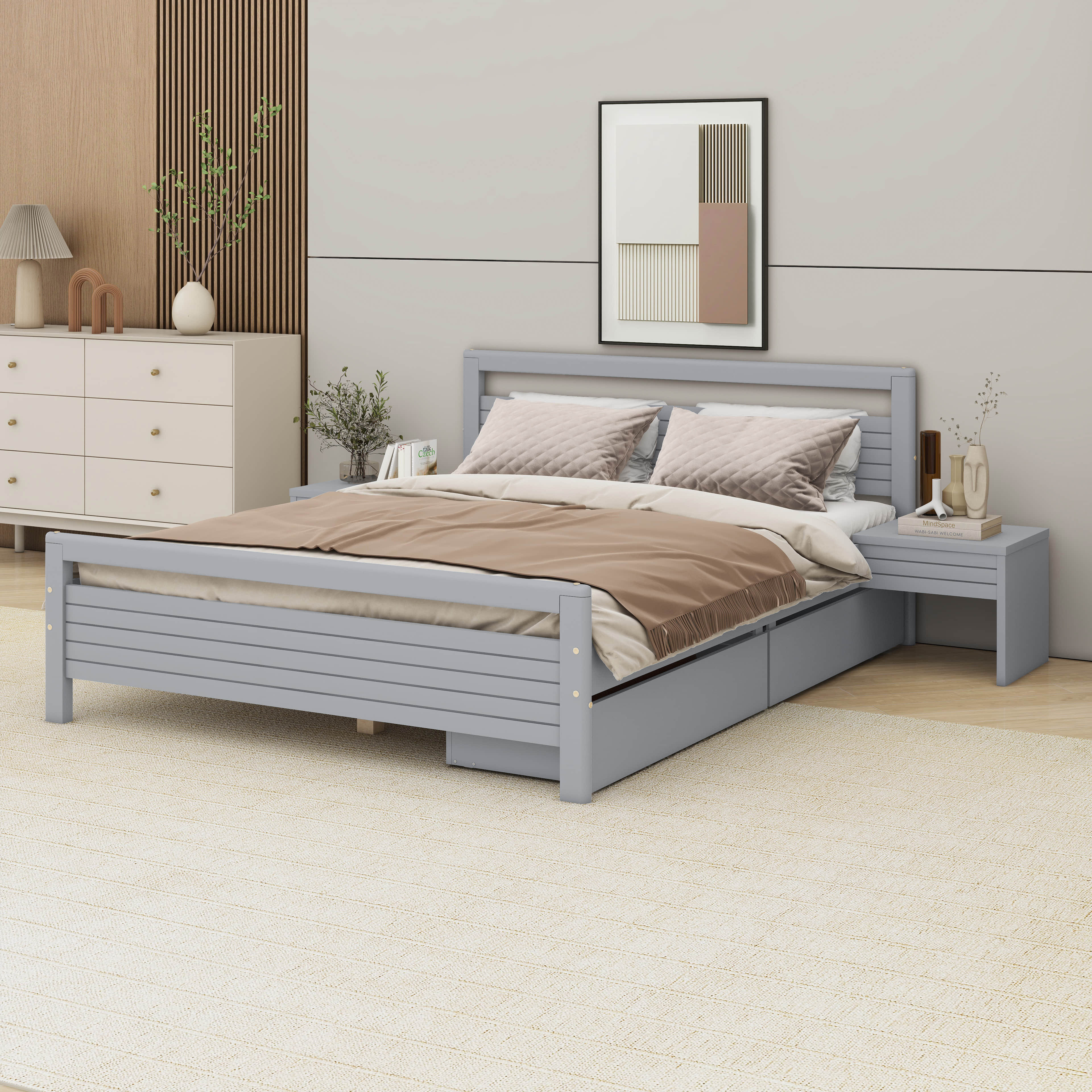 Red Barrel Studio® A Wooden Platform Bed Equipped With Two Spacious ...