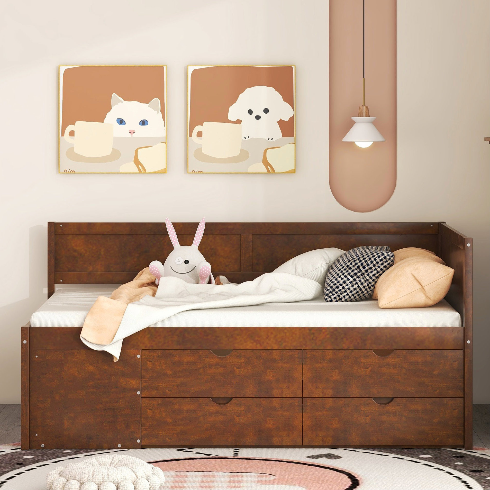 Lark Manor™ Walnut Twin Daybed With Handy Shelving And Drawer Units ...