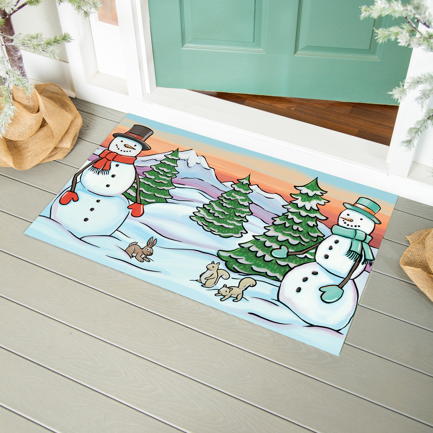 The Holiday Aisle® Snowmen And Friends Mat Peeper Layering Mat ...