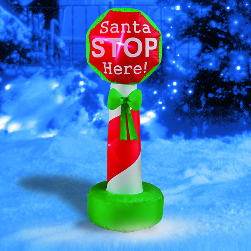 The Holiday Aisle® Santa Stop Here Sign Inflatable | Wayfair