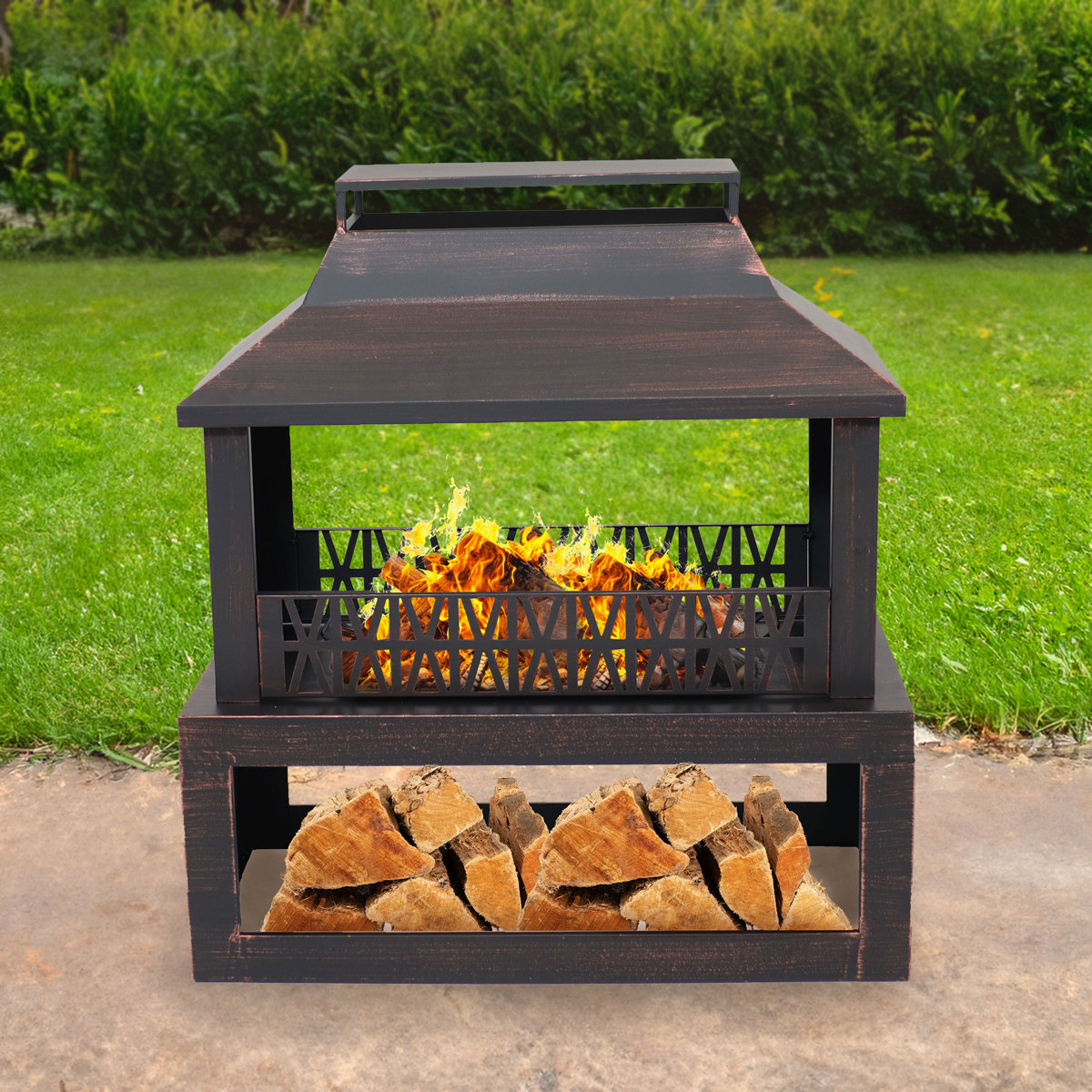 Lark Manor Courter 29" Rectangle Bronze Finish Steel Outdoor Fireplace ...