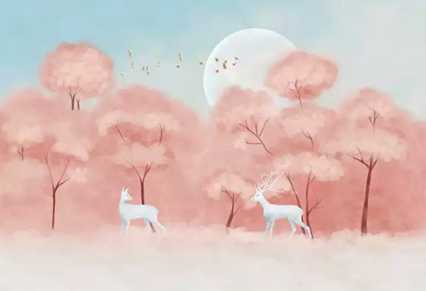 GK Wall Design Pink Forest Cartoon Tree Nursery Removable Textured ...