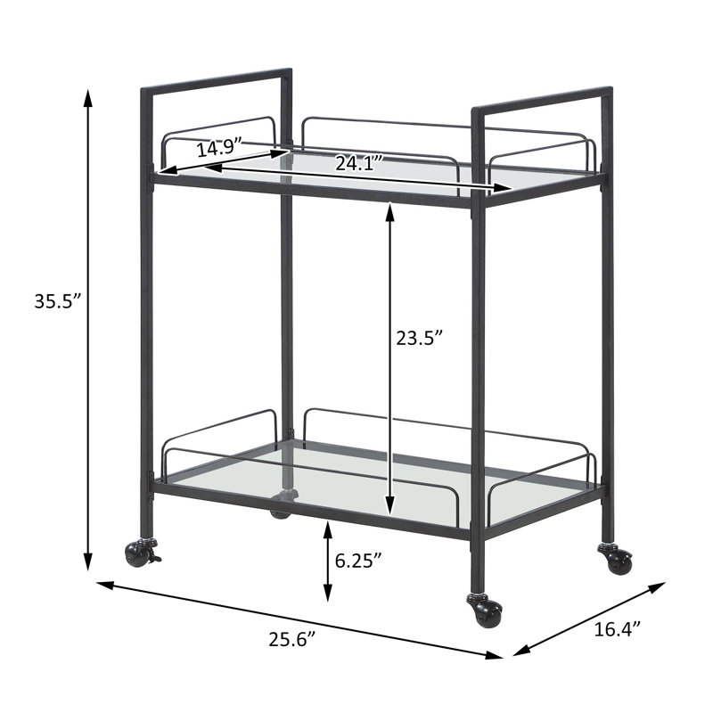 Latitude Run® Kadjah Metal Bar Cart with Glass Shelf in Clear and Black ...
