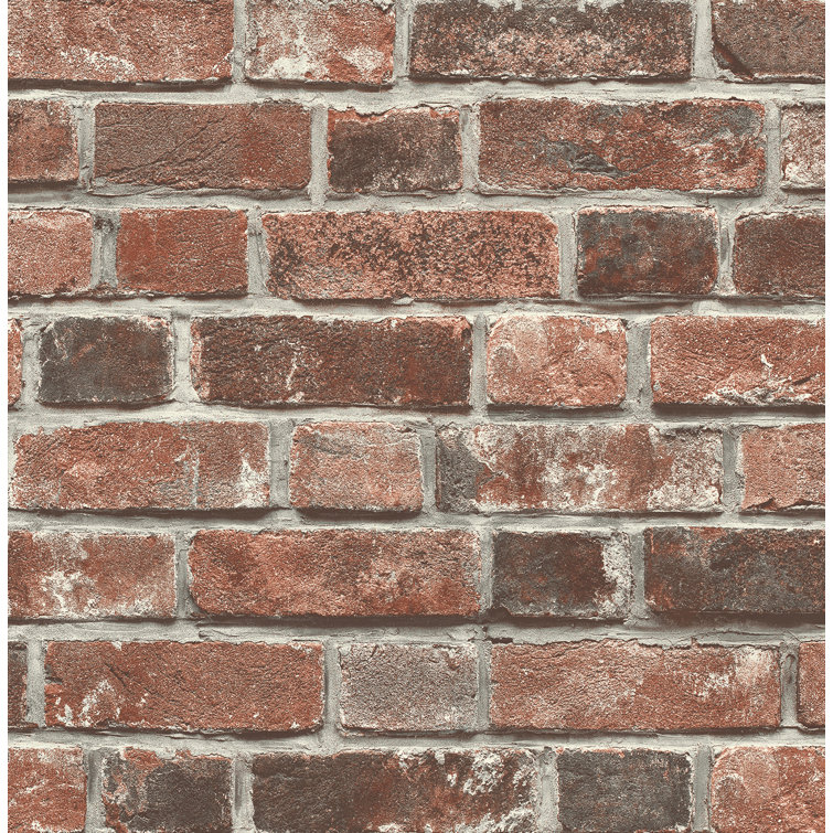 Borough Wharf Soft Grey & Rust Washed Faux Brick Peel & Stick Wallpaper ...