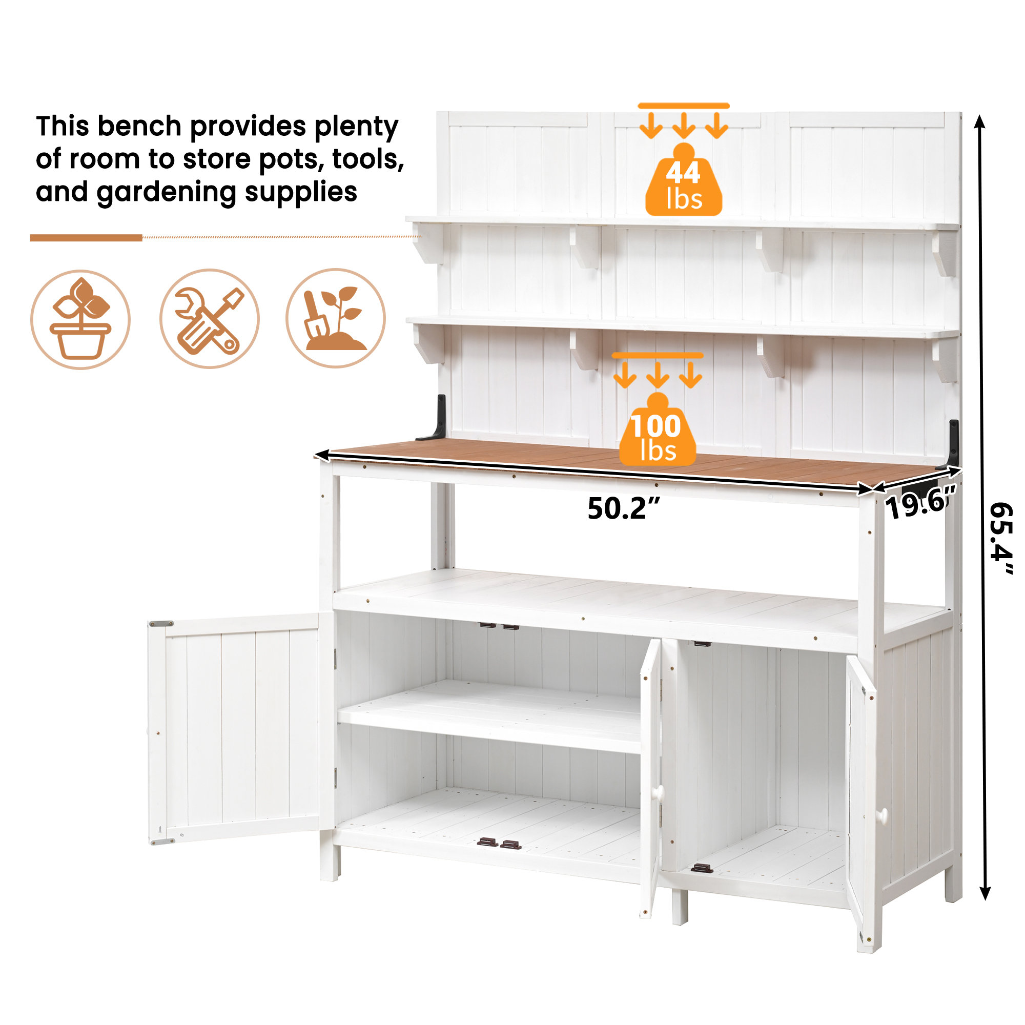 Red Barrel Studio® 65.4"H Outdoor Potting Bench Table, Large Solid Wood ...