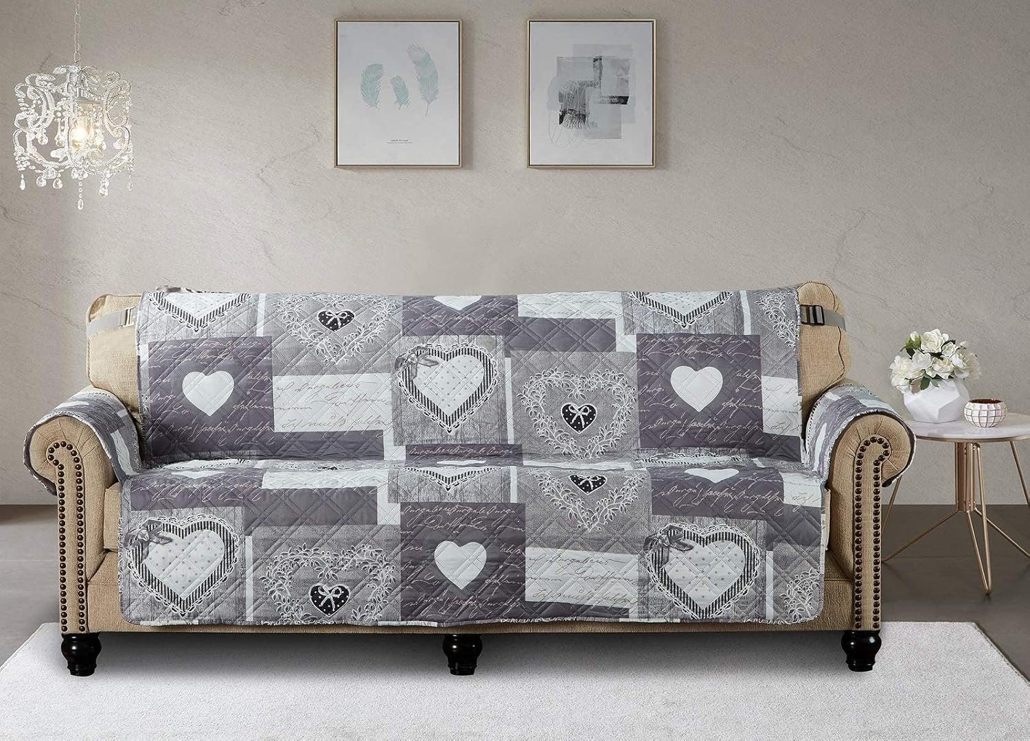 MAGBIX Brilliant Sunshine Grey Heart Love Patchwork Couch Cover ...