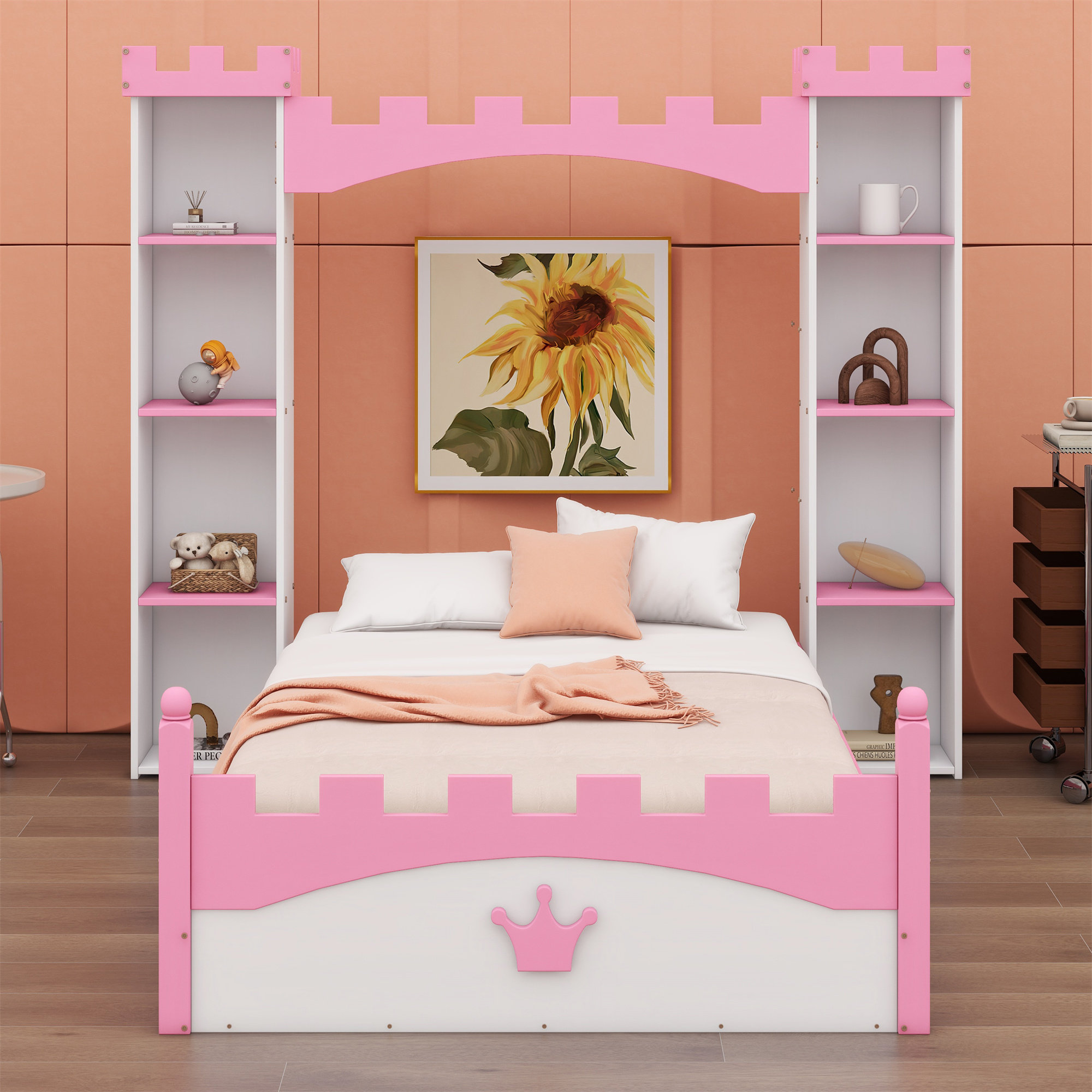 Gemma Violet Castle-Shaped Wooden Bed With Storage Shelf | Wayfair