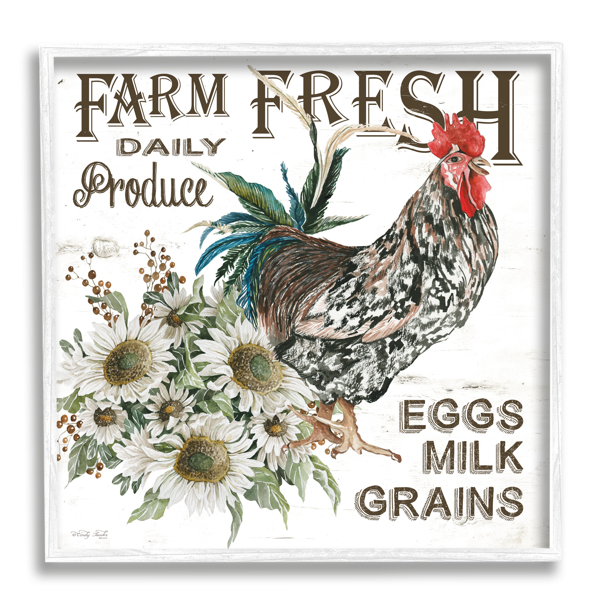 Stupell Industries Farm Fresh Country Hen On Wood by Cindy Jacobs ...