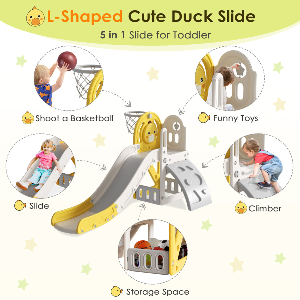 Suteck 5 in 1 Toddler slide, Kids Slide with Climber Outdoor Indoor ...