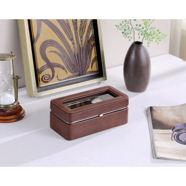 Charlton Home® Leather Lining Tempered Glass Watch Box | Wayfair