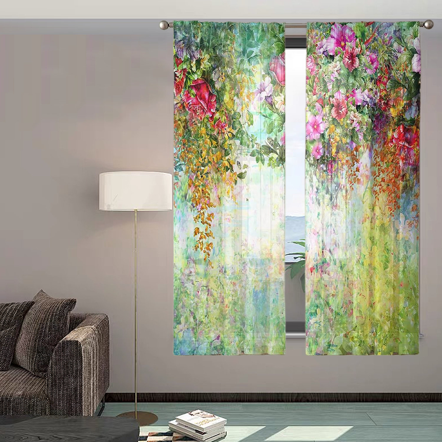 Winston Porter Frani Curtains Blooming Spring, Chiffon Window Drape ...