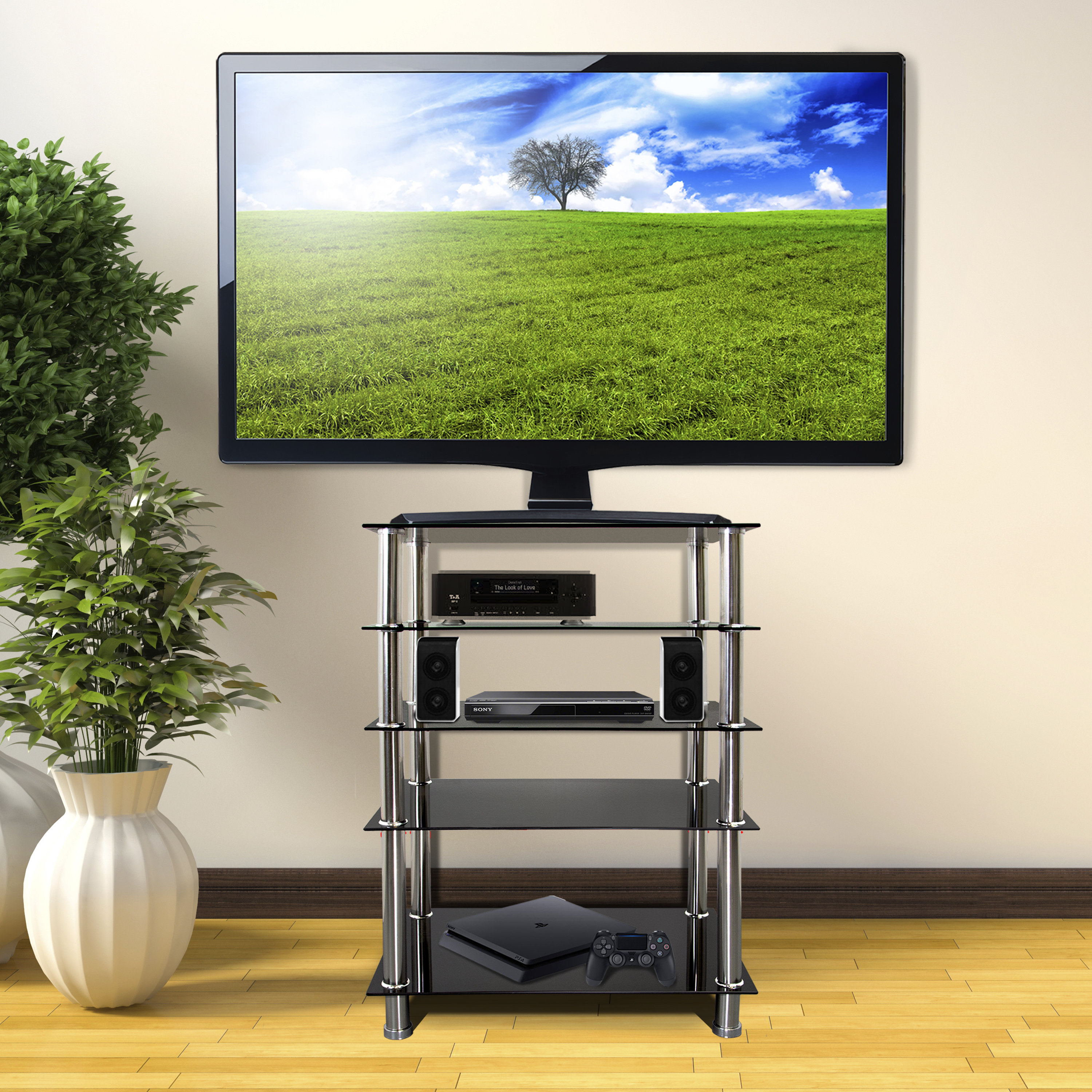 Mount-It! Tempered Glass AV Component Media Stand, Audio Tower and ...