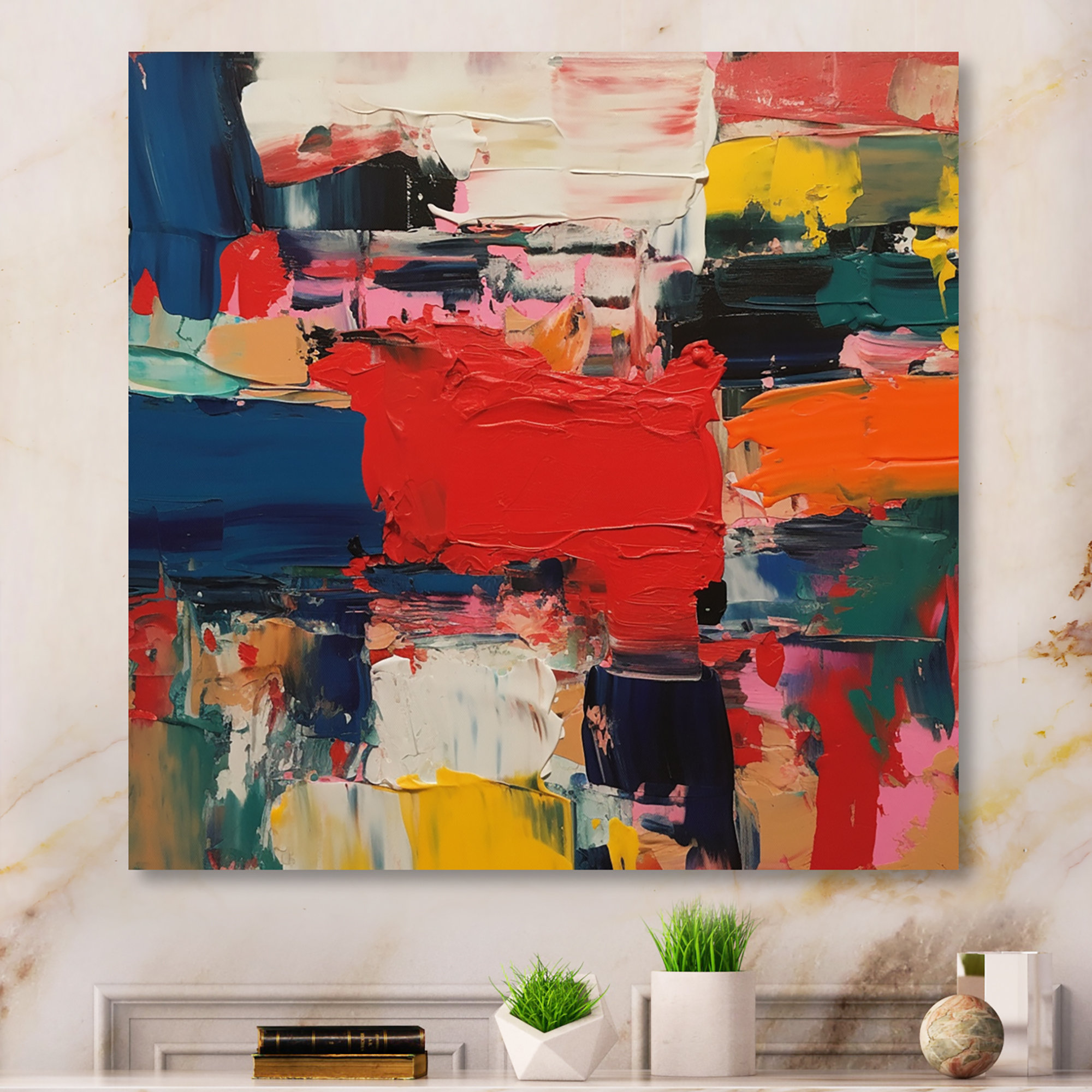 Ivy Bronx Red Blue Cubist Fusion - Cubism Print on Metal | Wayfair