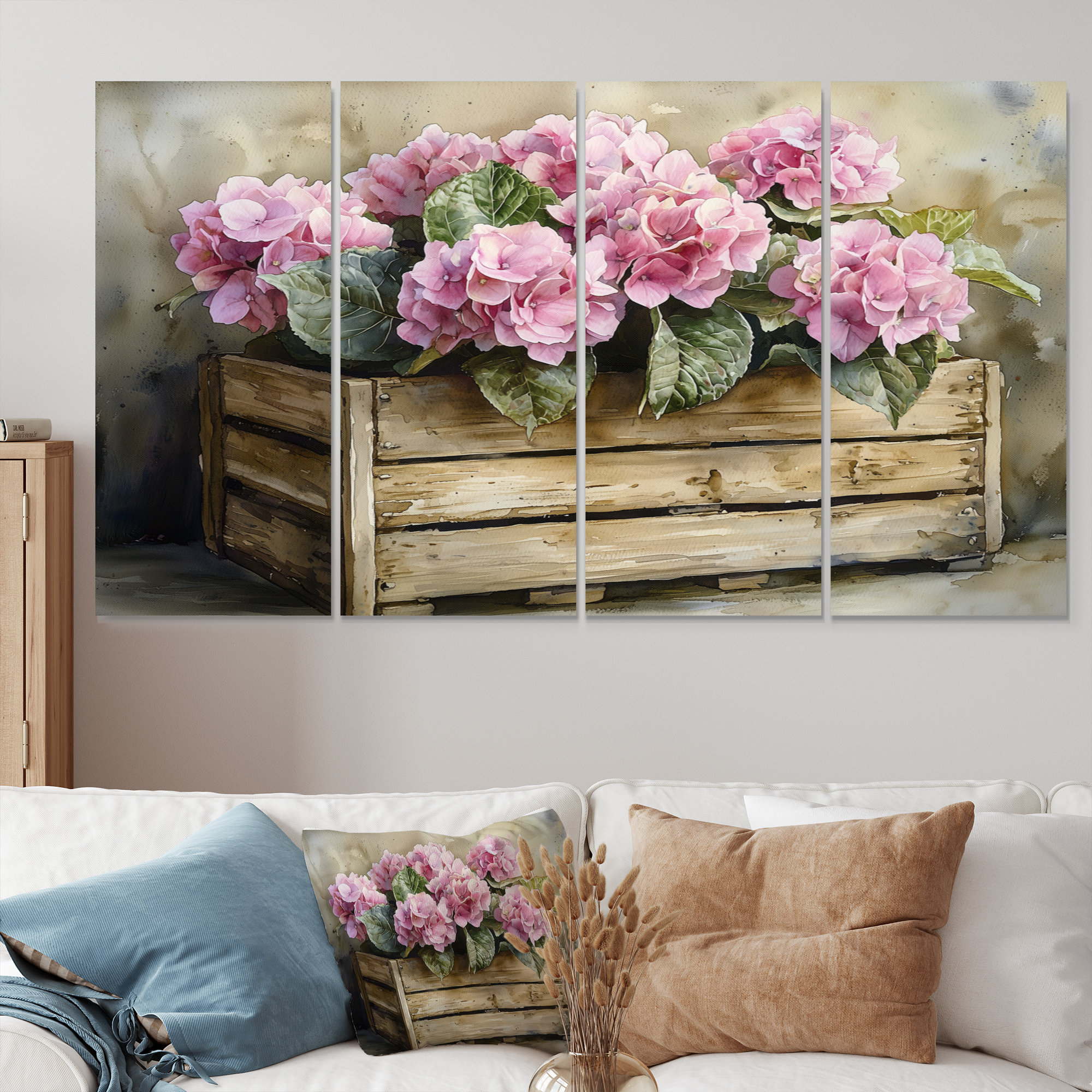 August Grove® Farmhouse Hydrangeas In A Wooden Crate II - Hydrangea ...